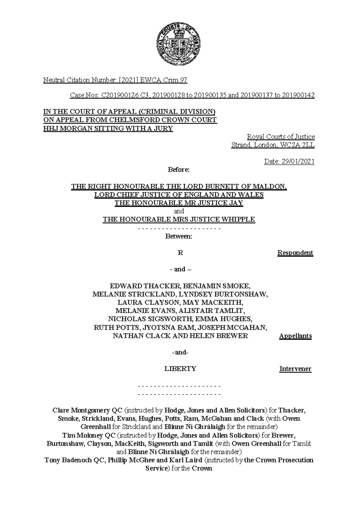 Thacker and ors judgment - Neutral Citation Number: [2021] EWCA Crim 97 ...