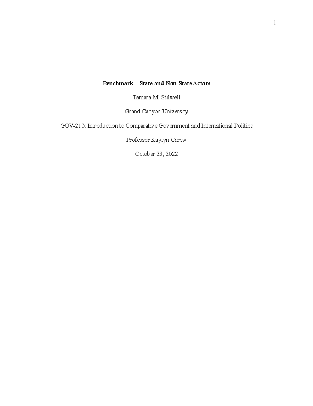 State And Non State Actors Benchmark State And Non State Actors