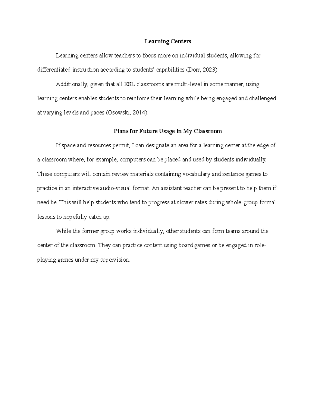 Educ 5240 unit 4 discussion post - Learning Centers Learning centers ...