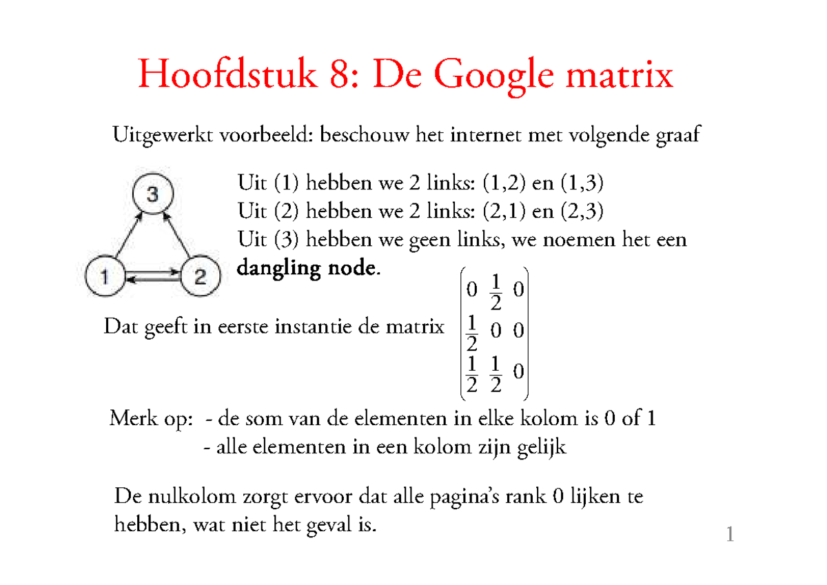 Hoofdstuk 8 De Google matrix - Uitgewerkt voorbeeld: beschouw het ...