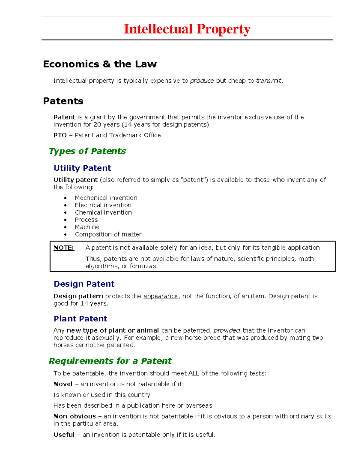 Ch43 Intellectual Property - Intellectual Property Economics & the Law ...