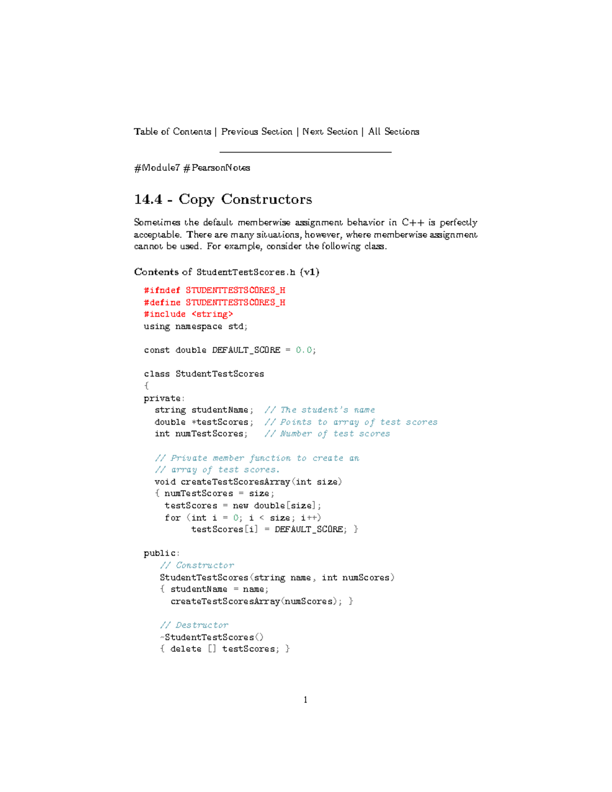 14.4 - Copy Constructors - Table of Contents | Previous Section | Next ...
