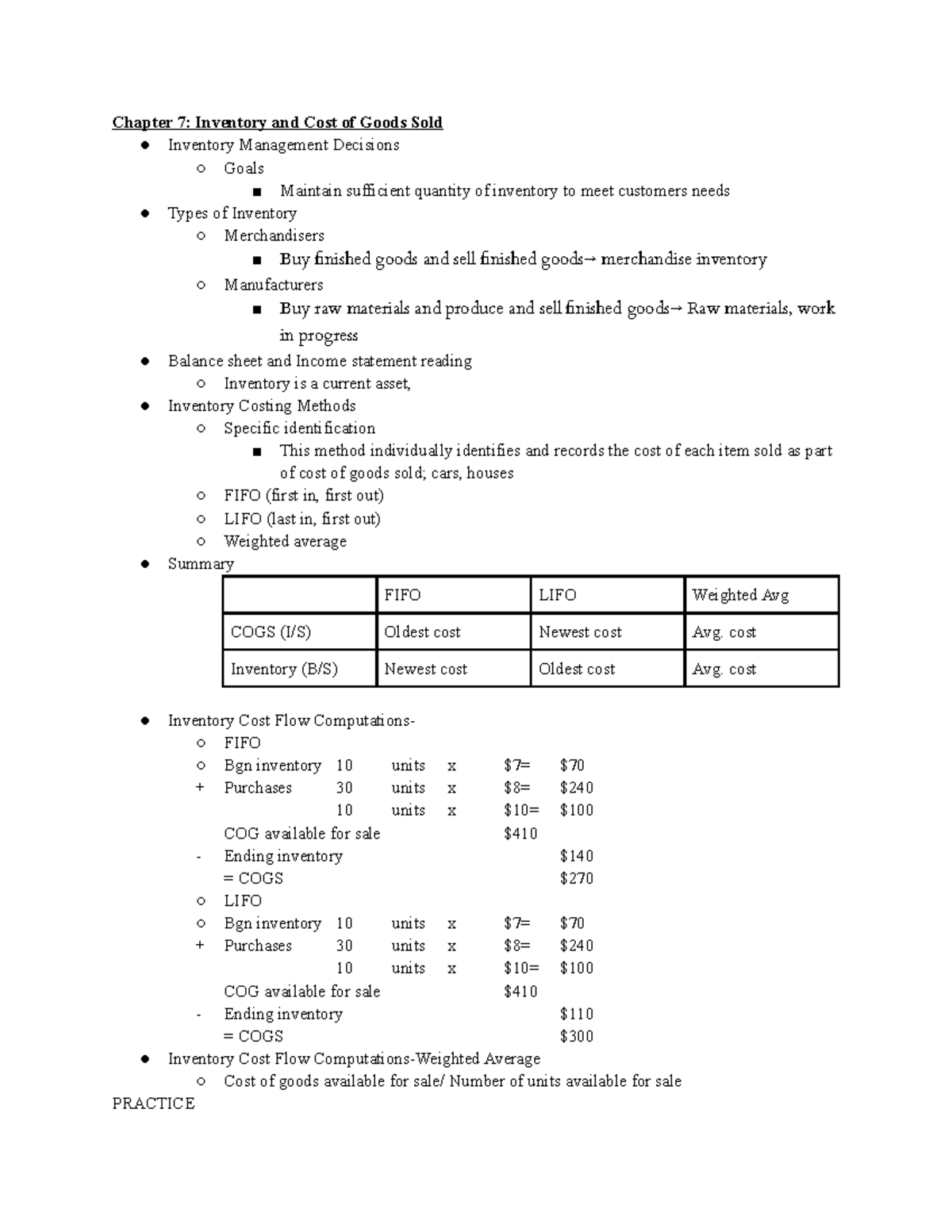 Ch 7-lecture notes - Chapter 7: Inventory and Cost of Goods Sold ...