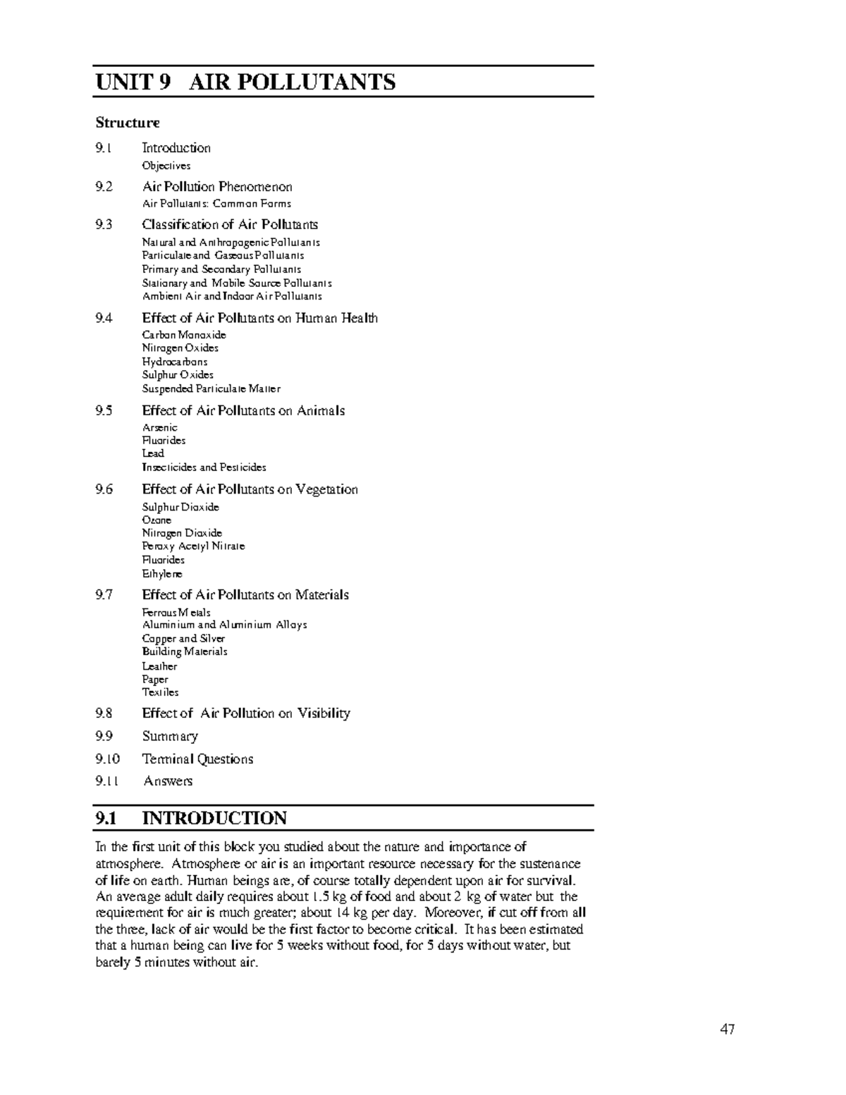 Unit-9 - Air pollution - Air Pollutants UNIT 9 AIR POLLUTANTS Structure 9 Introduction ...