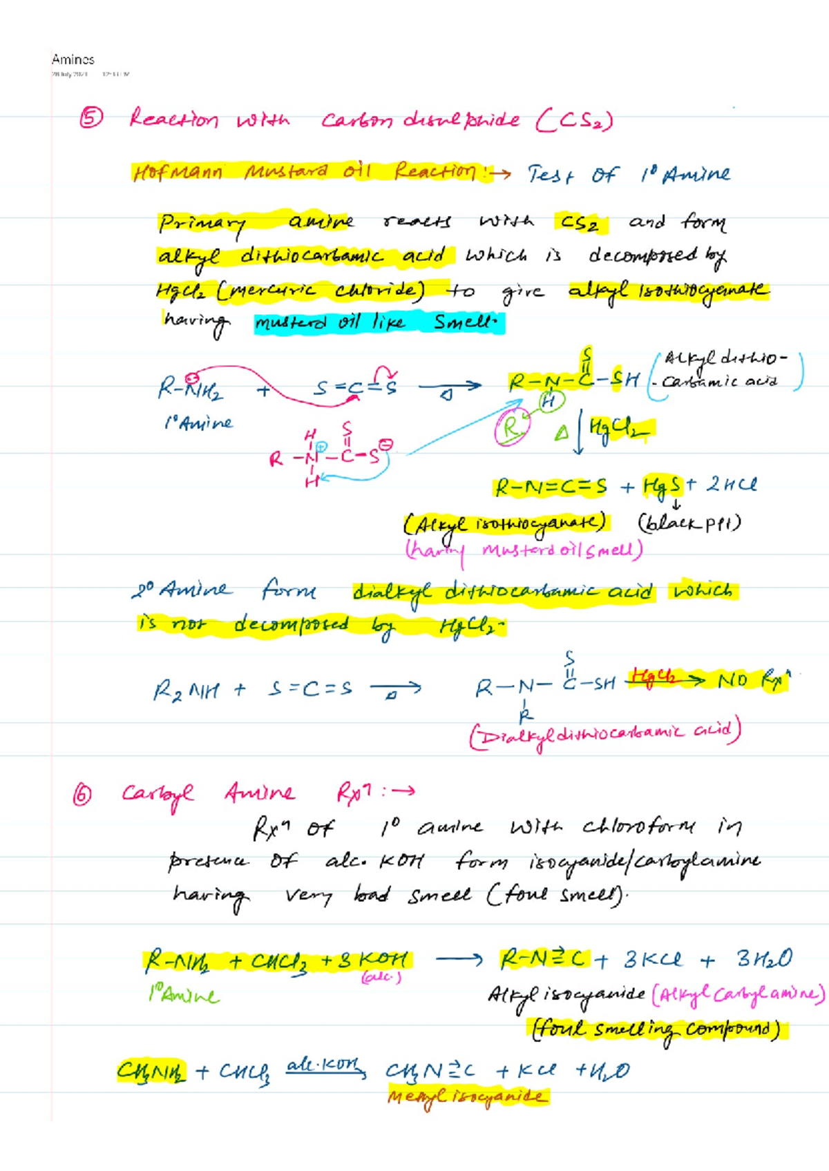 Amines -3 - good notees - Amines 28 July 2021 12:33 PM 5 Reaction with ...