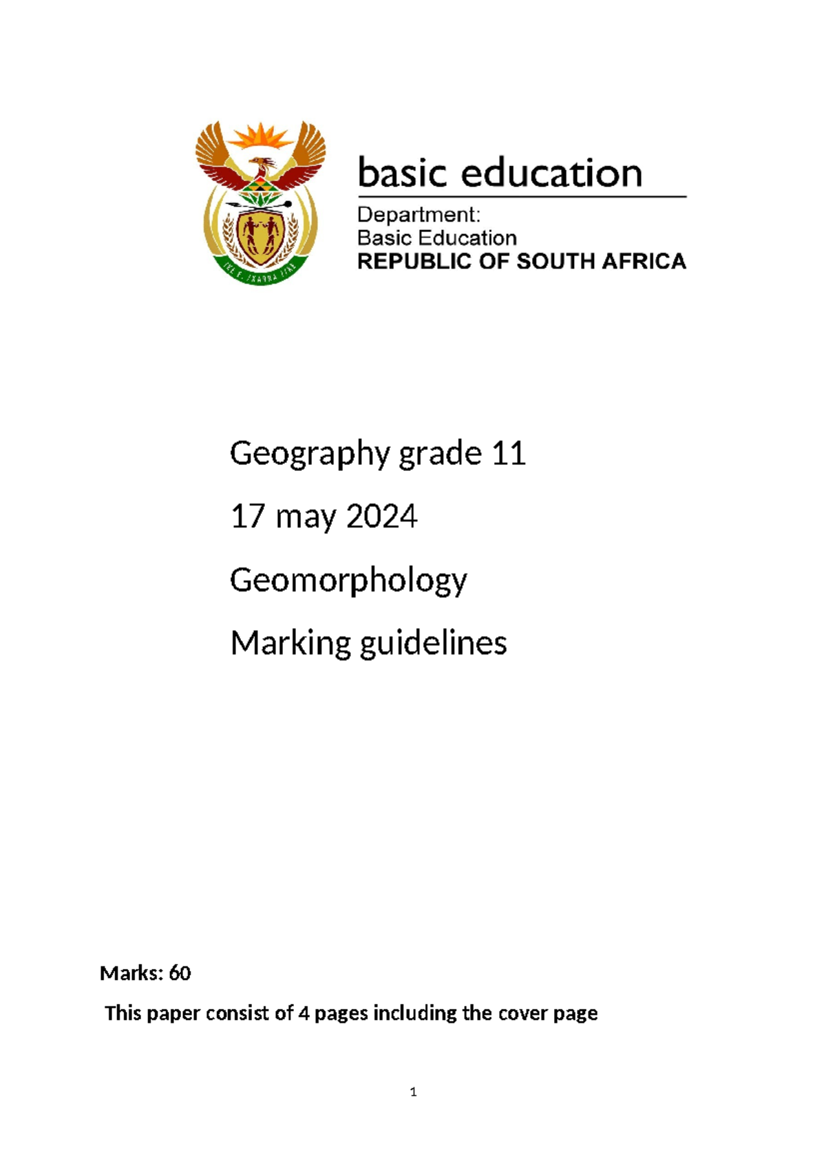 Geography grade 11 memoradum - Geography grade 11 17 may 2024 ...