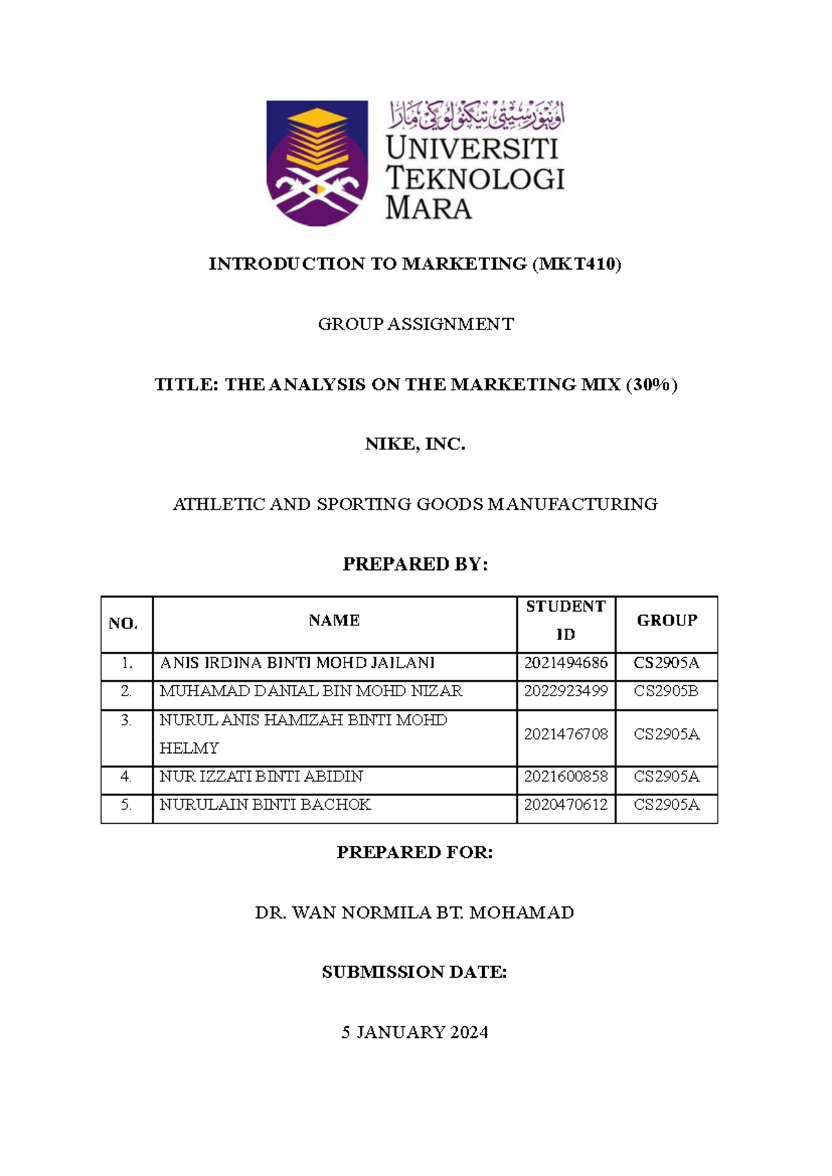 MKT MIX GP Asgmt MKT410 - INTRODUCTION TO MARKETING (MKT410) GROUP ...