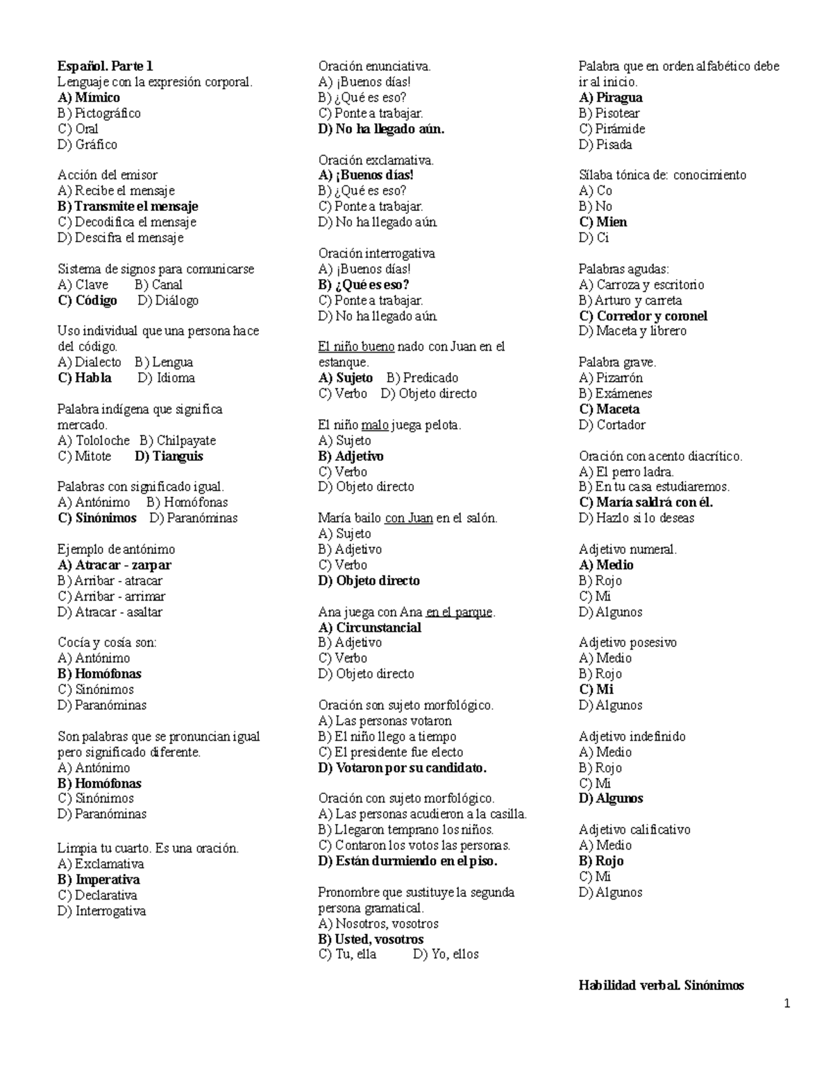 Español 5 sesiones respuestas - Español. Parte 1 Lenguaje con la ...