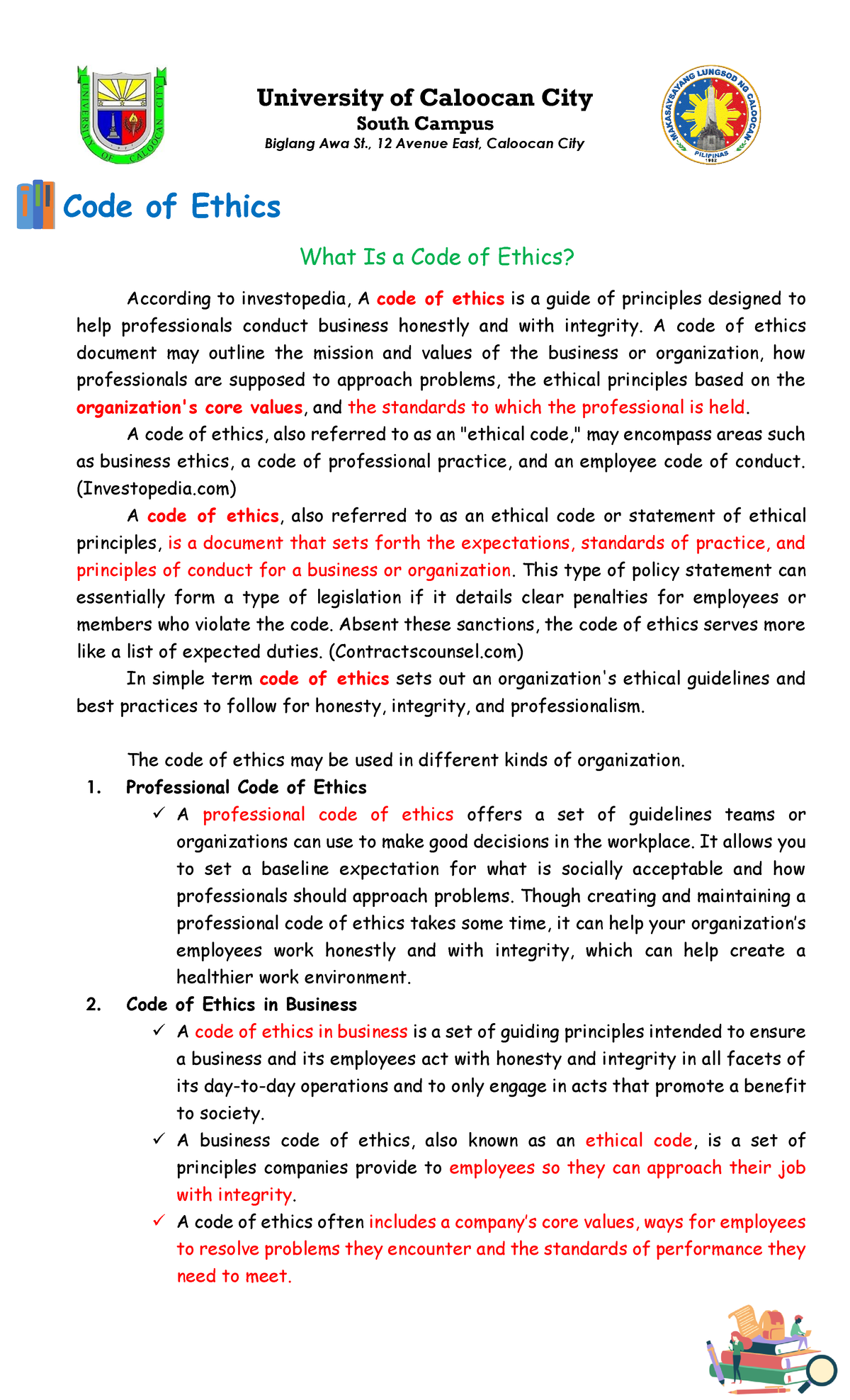 Raymundo, Michael H. - BSA-2C (Code of Ethics) - Banking Law I (Gen ...