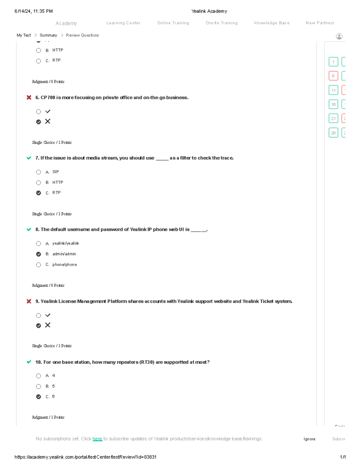 Yealink Academy 1 - Judgment / 0 Points Single Choice / 1 Points Single Choice / 1 Points ...
