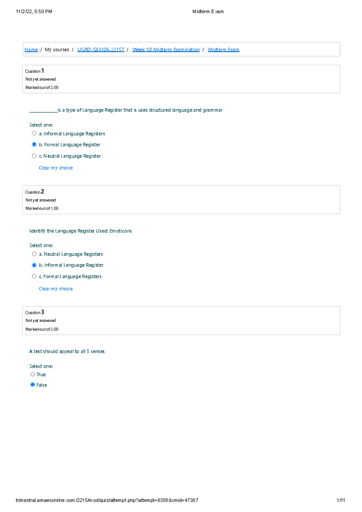 Midterm Exam purposive communication - Home / My courses / UGRD-GE6106-2215T / Week 10: Midterm ...