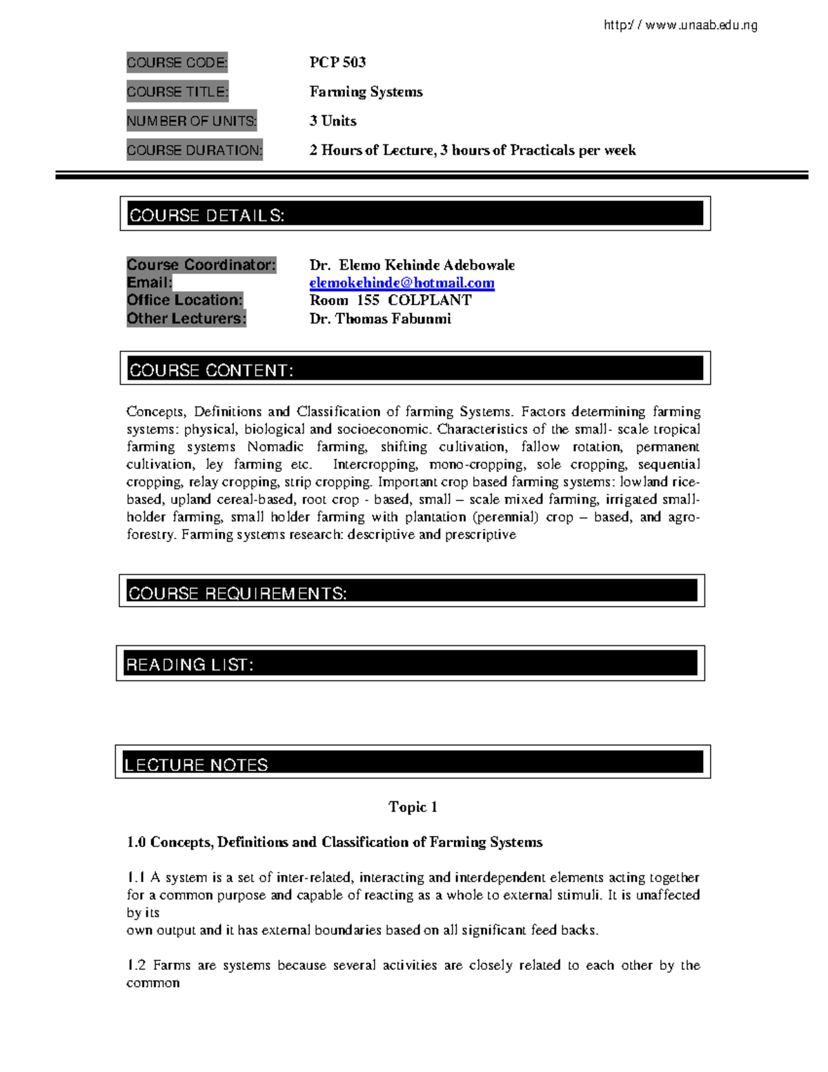 Farming Systems - Summary - COURSE CODE: PCP 503 COURSE TITLE: Farming ...