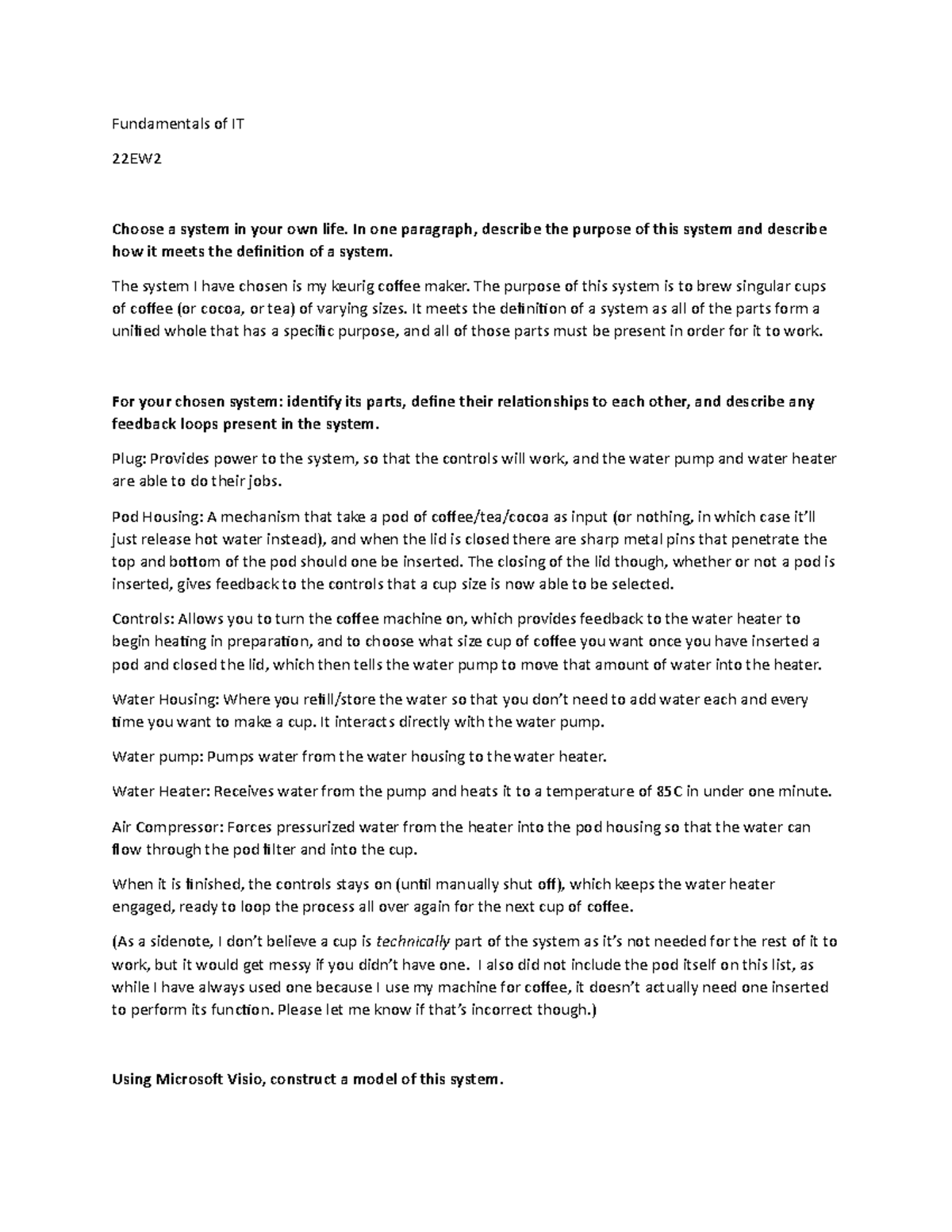 Module 1 - Intro to Systems Thinking - Fundamentals of IT 22EW Choose a ...