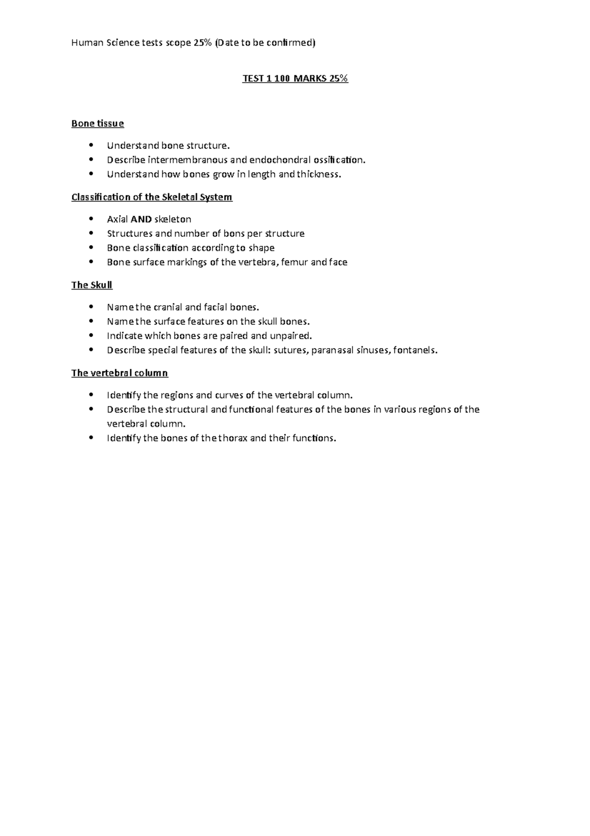 Human Science Scope - Human Science tests scope 25% (Date to be ...