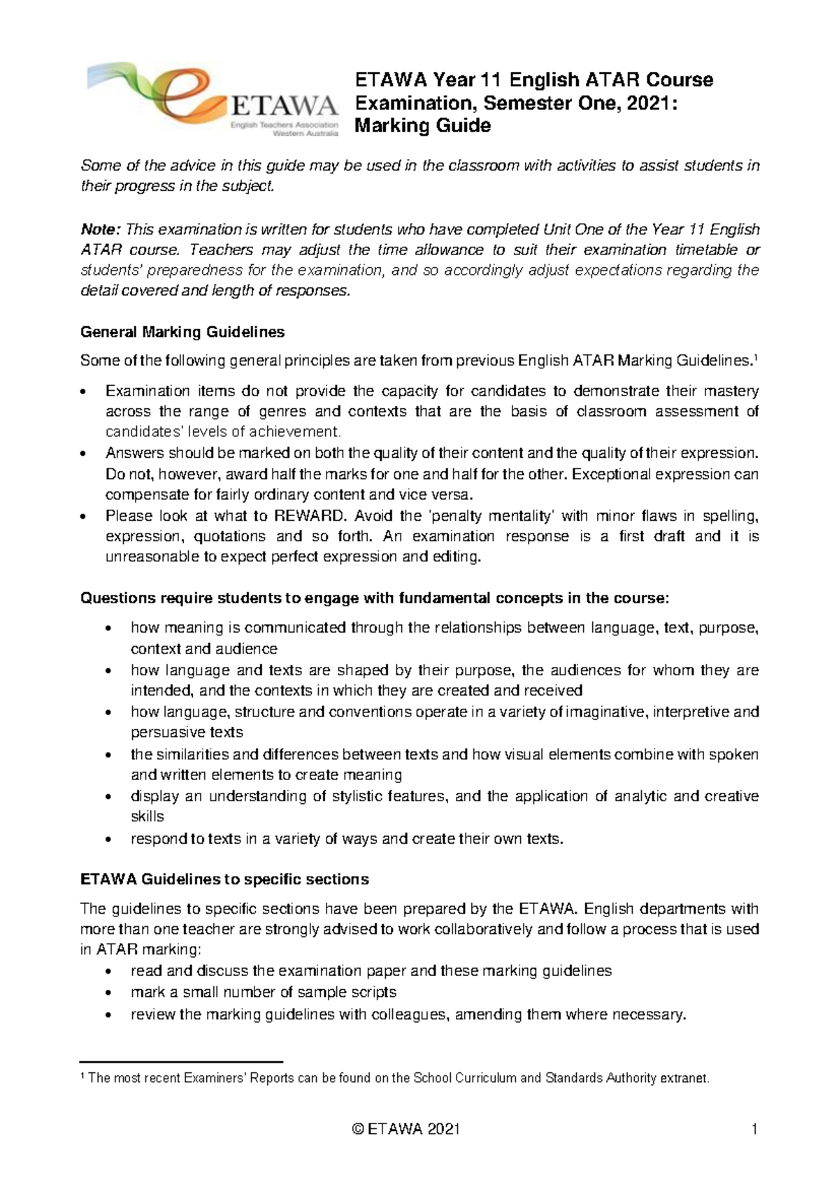 11 ATAR ETA Sem 1 2021 Marking Guide - ETAWA Year 11 English ATAR ...