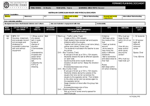 Touch Rugby Lesson Plan 1 - EDUC2623 - Notre Dame - Studocu