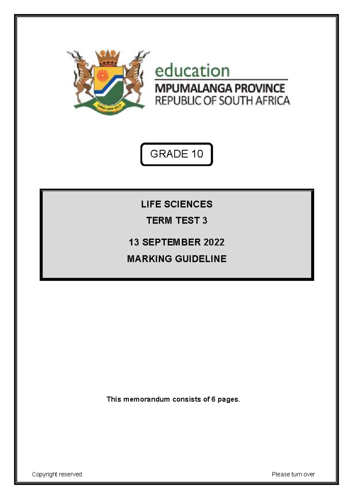 Grade 10 LIFE Sciences TEST 3 2022 MG - LIFE SCIENCES TERM TEST 3 13 ...