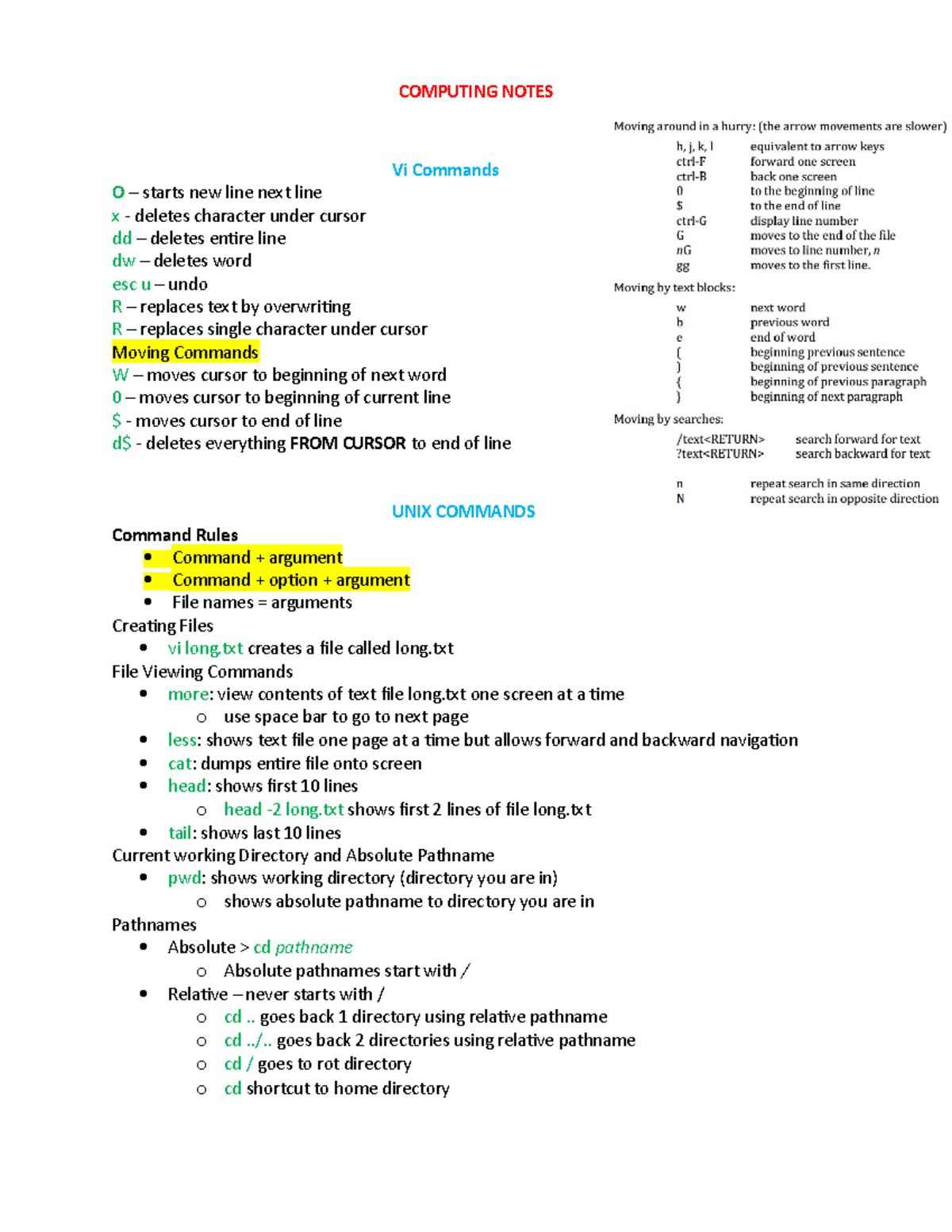 Computing Notes 2 - Almost comprehensive summary from the UNIX reading ...