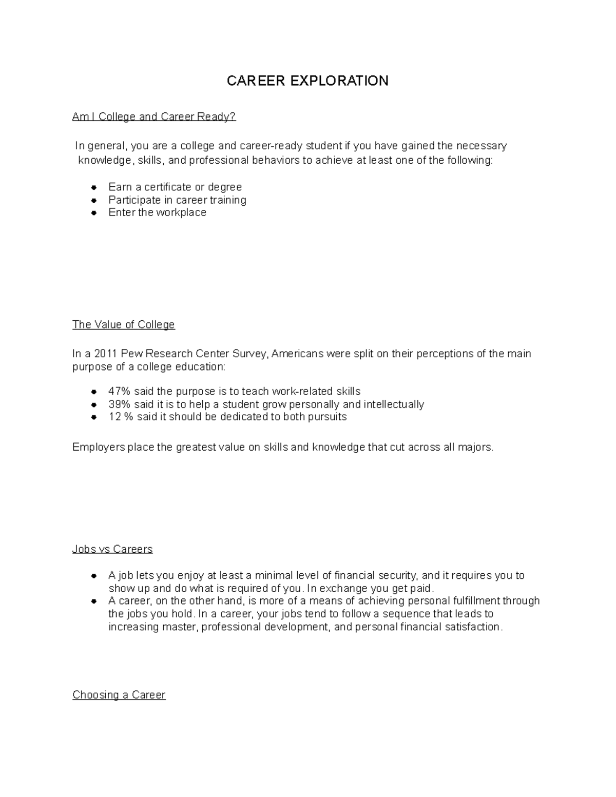 College Success Notes #5 - CAREER EXPLORATION Am I College and Career ...