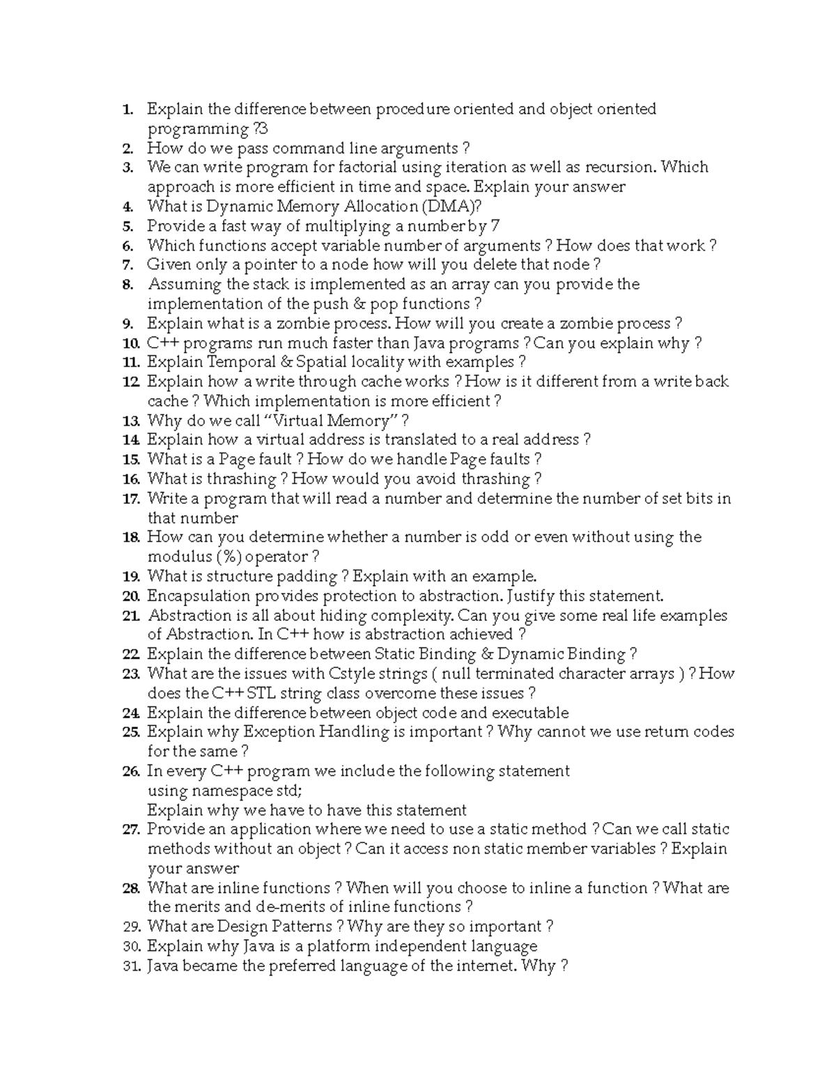 CSE - Interview Questions - 1. Explain the difference between procedure ...