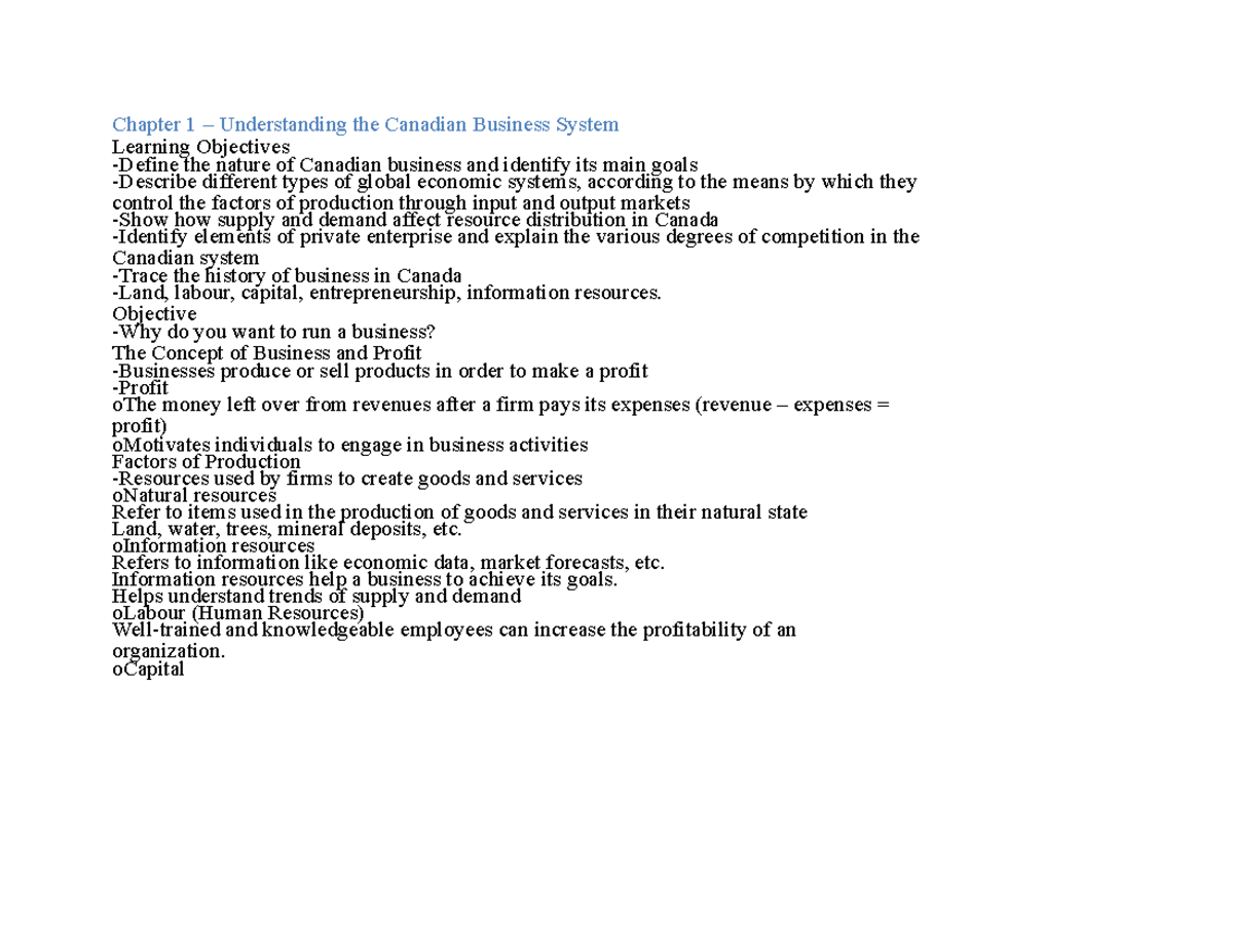 Chapter 1 – Understanding the Canadian Business System - Chapter 1 ...