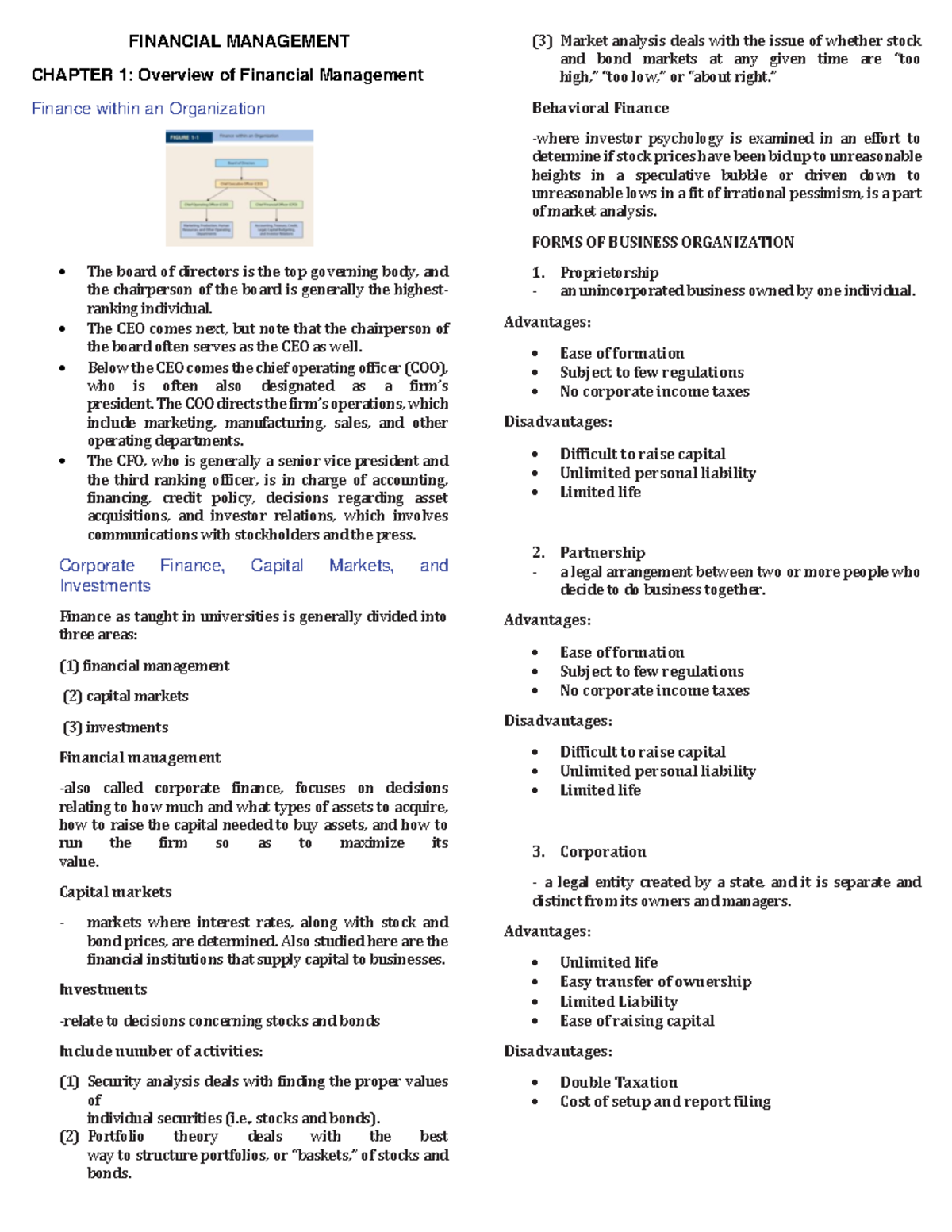 Financial Management Pointers - FINANCIAL MANAGEMENT CHAPTER 1 ...