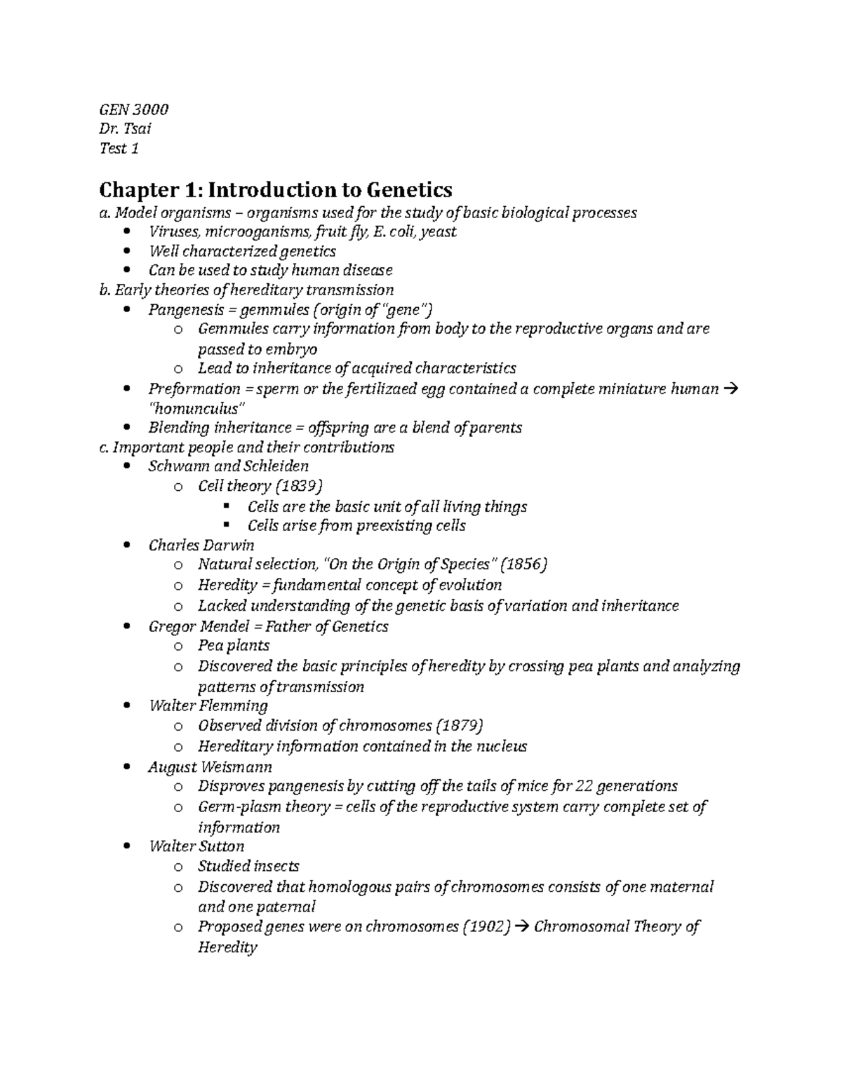 Genetics test 1 study guide - Fundamental Genetics - GEN Dr. Tsai Test ...