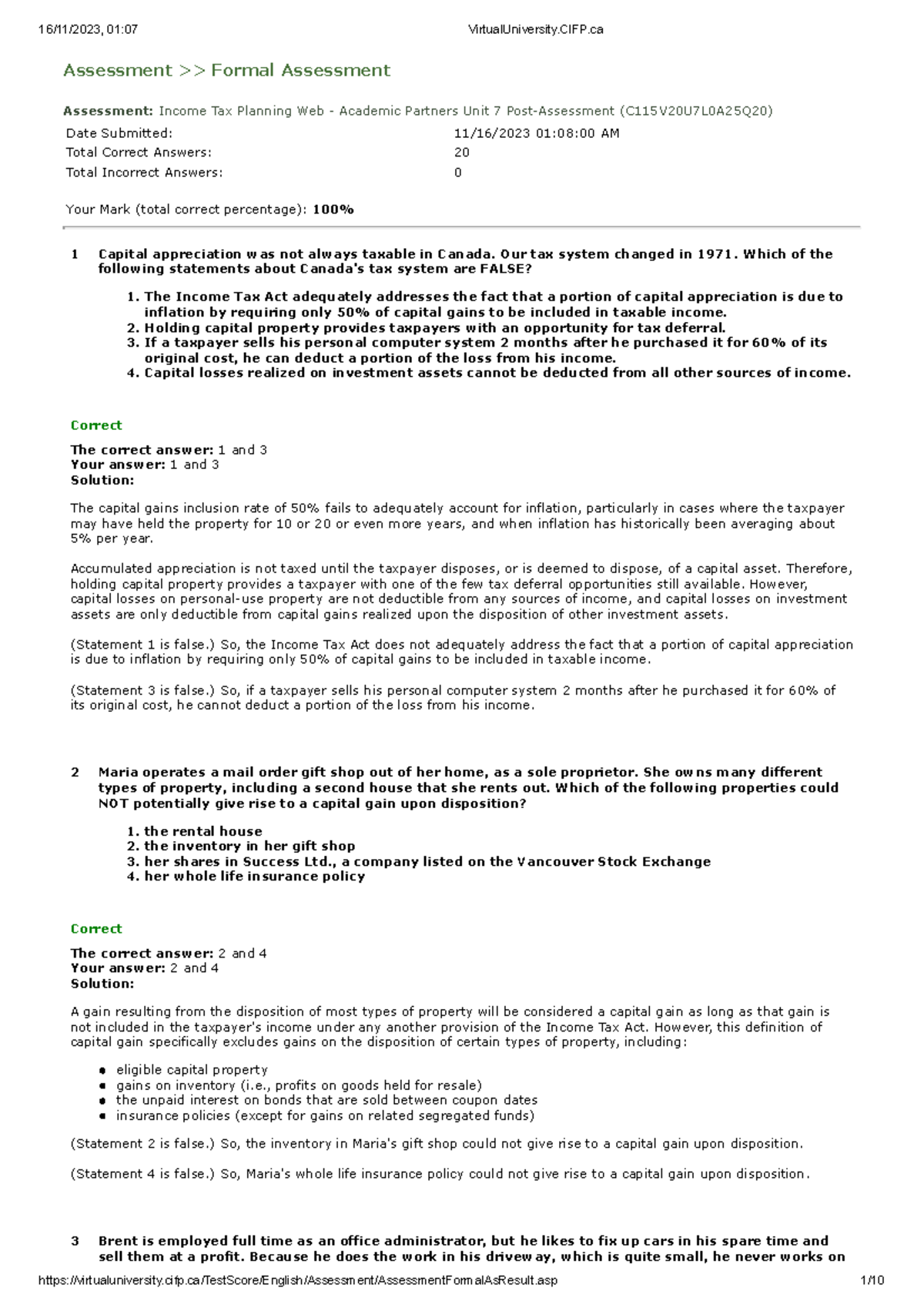 Unit 7 Taxation of Capital Property - Assessment >> Formal Assessment ...