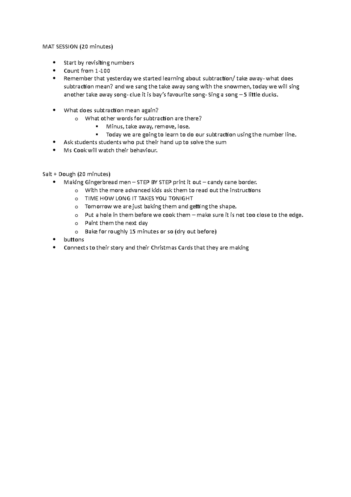 Rough Lesson Plan Notes - MAT SESSION (20 minutes) Start by revisiting ...