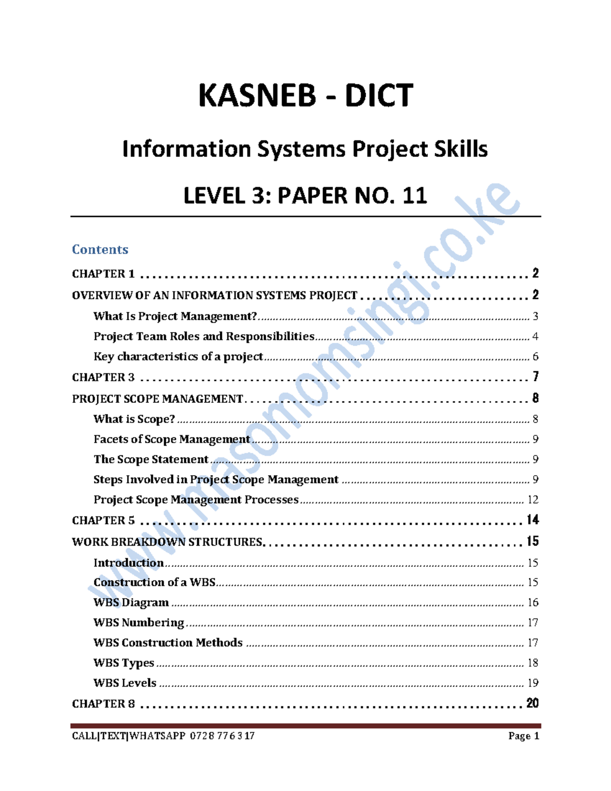 INFO System PROJ Skills - KASNEB - DICT - LEVEL 3: PAPER NO. Information Systems Project Skills ...