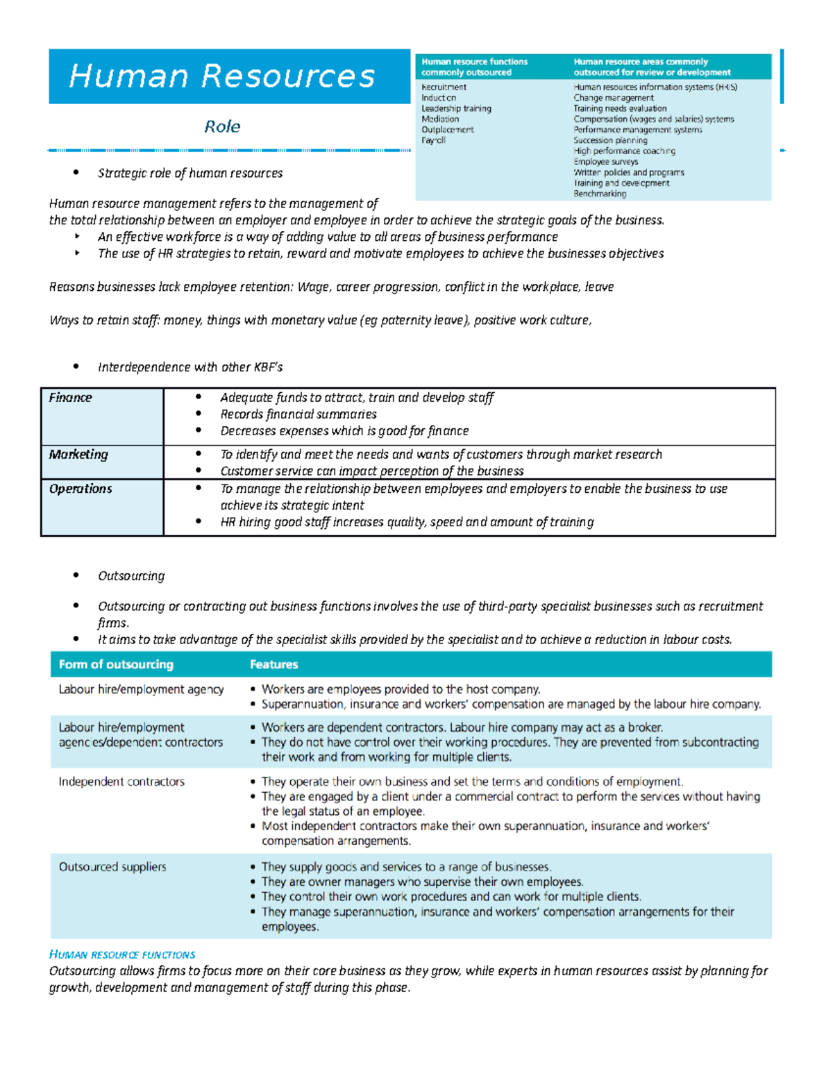 Human Resources notes - Human Resources Role Strategic role of human ...