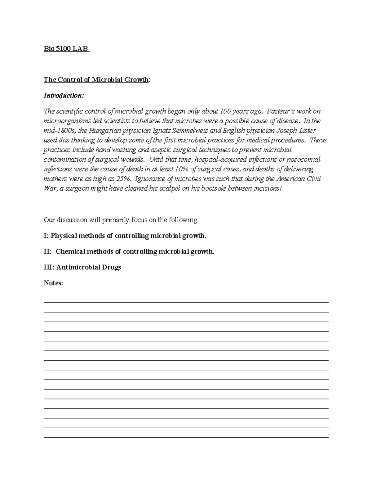 Control of Microbial Growth - Bio 5100 LAB The Control of Microbial ...