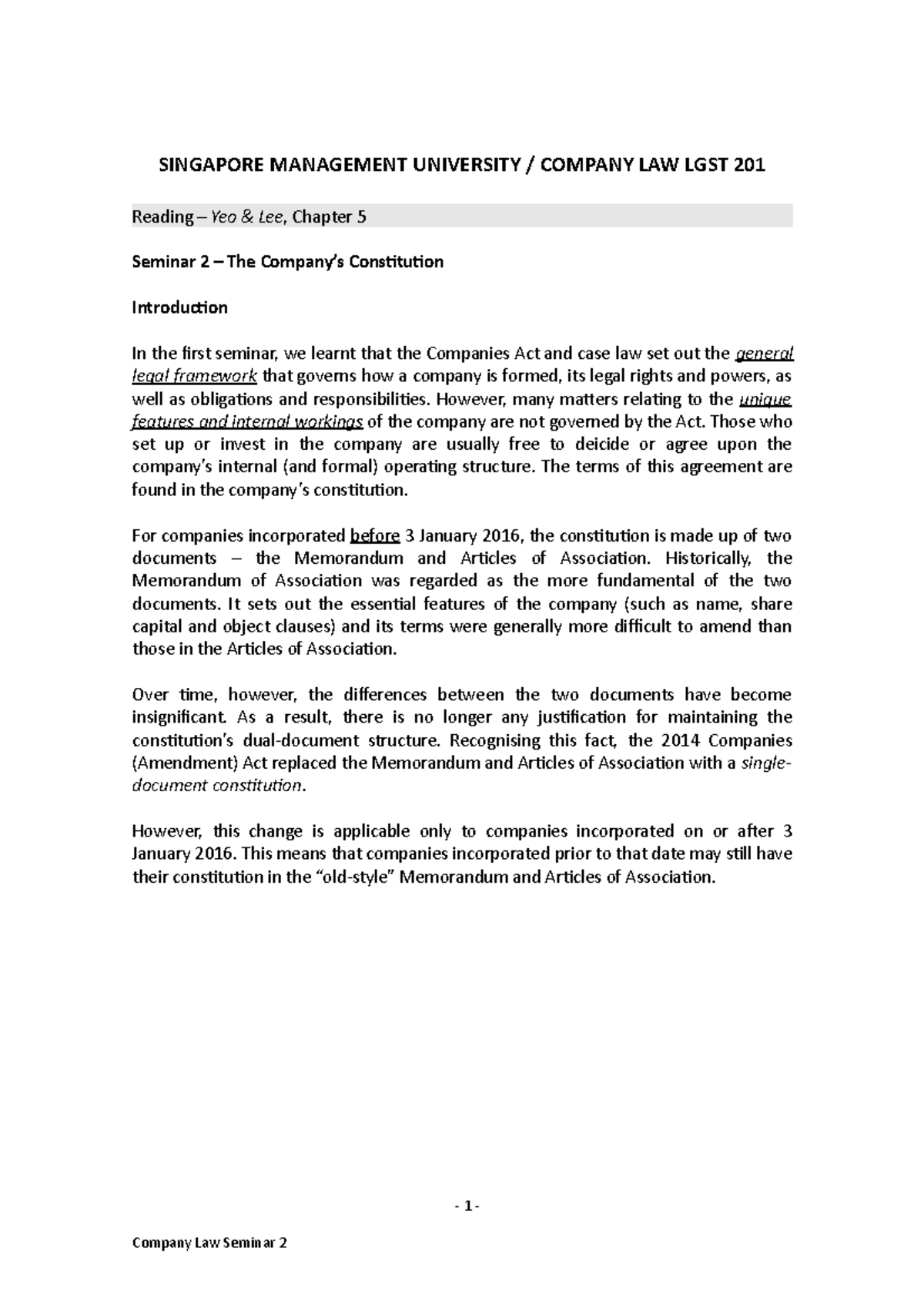 Seminar 2 - The Company's Constitution - SINGAPORE MANAGEMENT ...