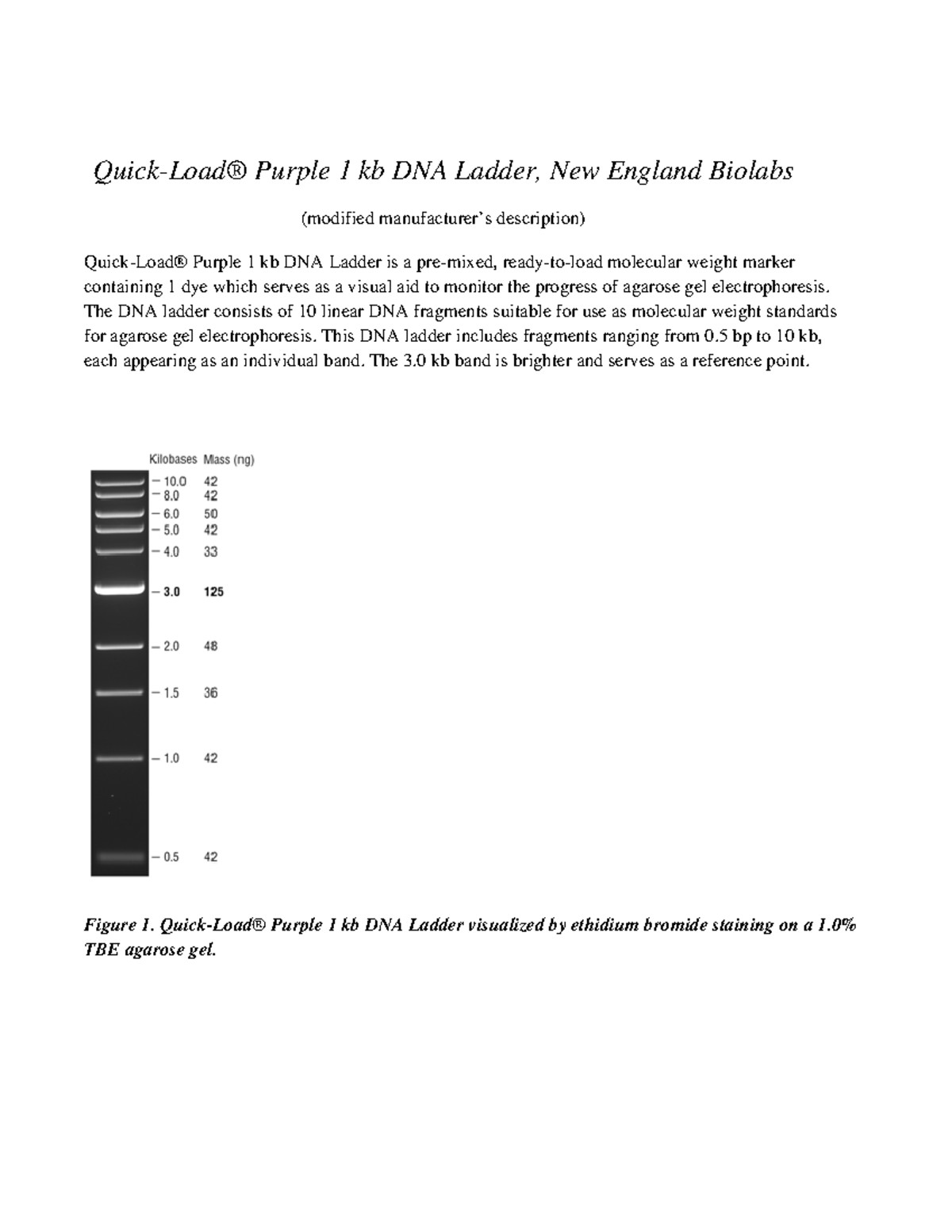 1kb DNA ladder handout - Quick-Load® Purple 1 kb DNA Ladder, New ...