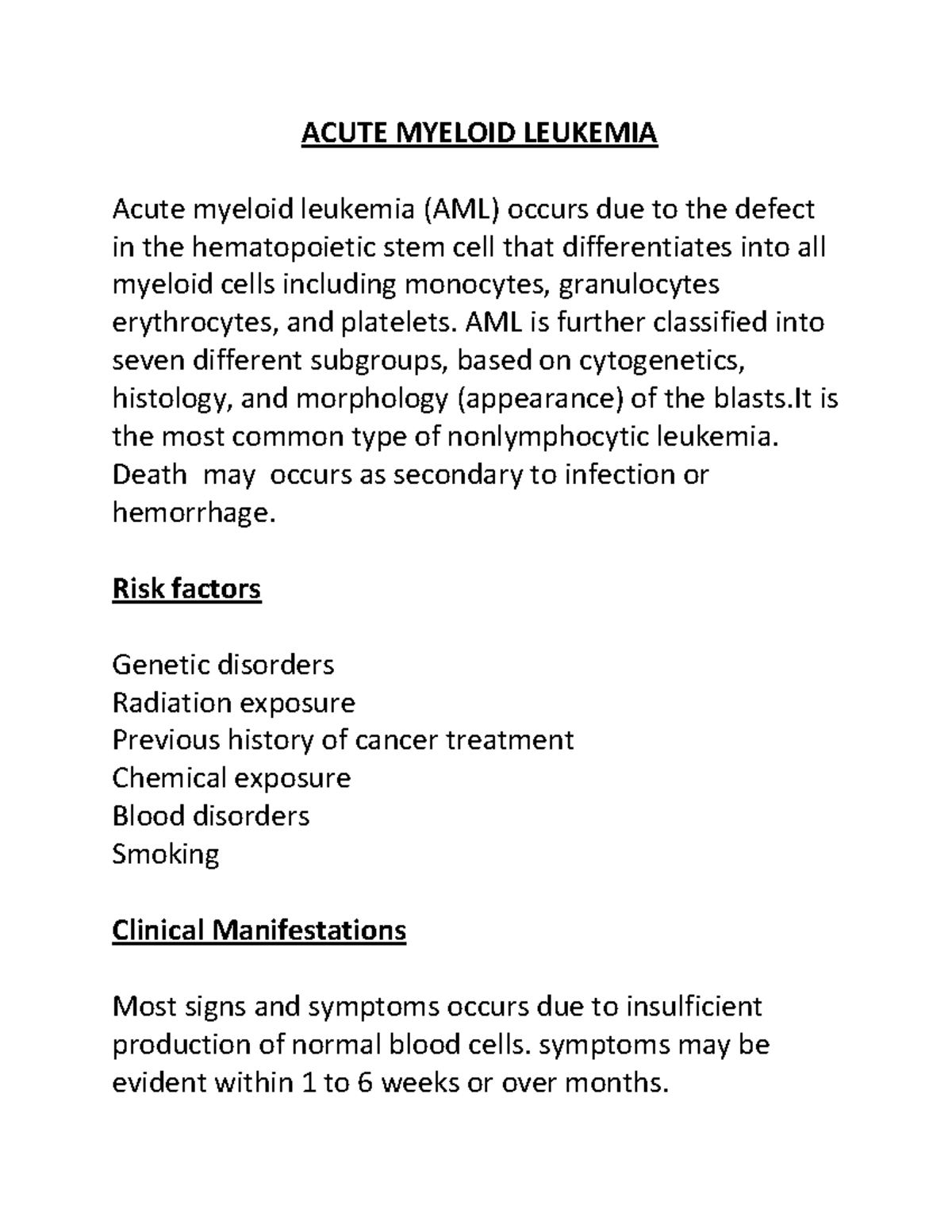 Acute Myeloid Leukemia - ACUTE MYELOID LEUKEMIA Acute myeloid leukemia ...