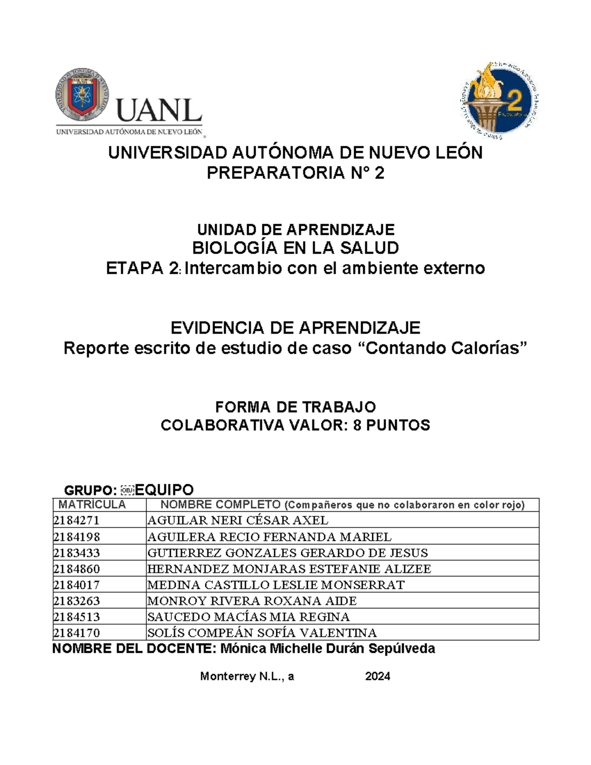 Bio Sal ev2 gpo130 equipo 1 - UNIVERSIDAD AUTÓNOMA DE NUEVO LEÓN PREPARATORIA N° 2 UNIDAD DE ...