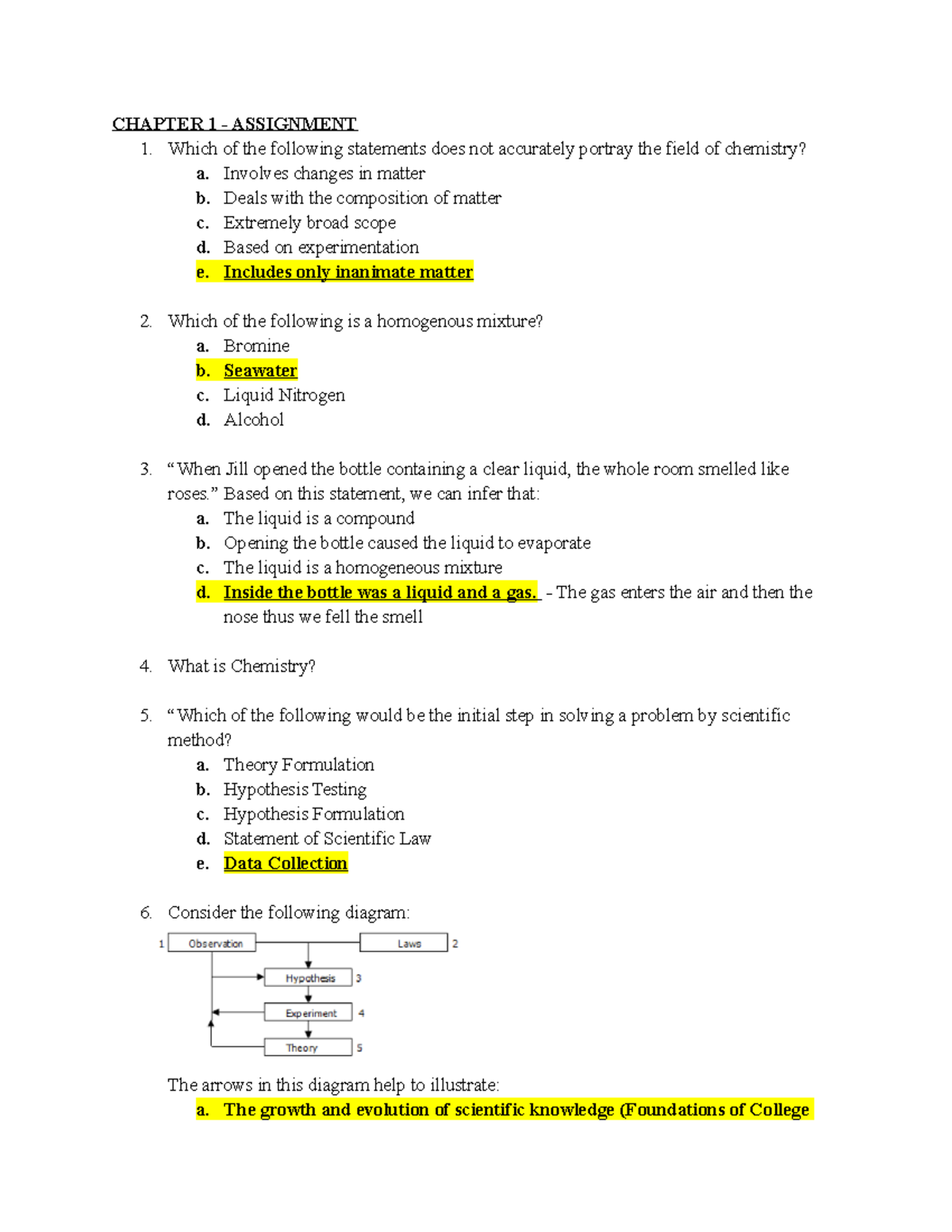 Chem Chapter 1-4 - Study Guide for first exam in Chemistry! - CHAPTER 1 - ASSIGNMENT Which of ...