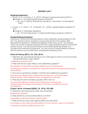 BEH 5041 Unit 2 Reading Assignment and Guided Reading Questions - O ...