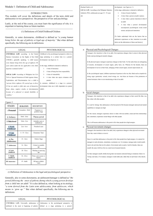 E-BSEE 122 Module 7 - Goodluck - Module 7. E-BSEE 122 Children and ...