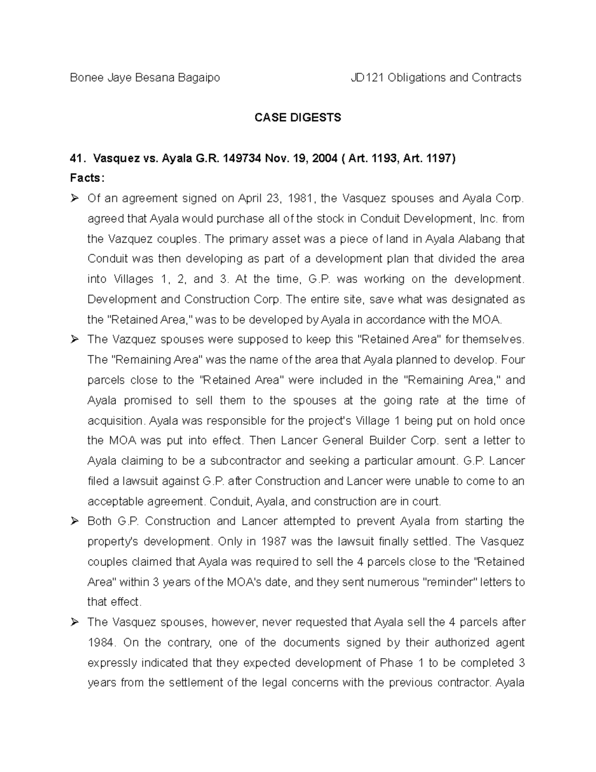 Assignment No. 4 Obligations and Contracts - Bonee Jaye Besana Bagaipo ...