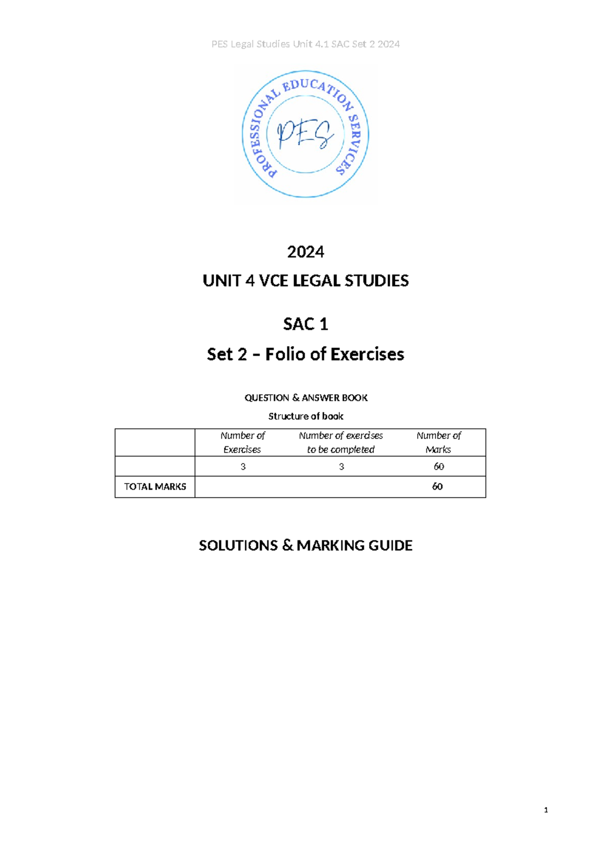 Unit 4 Legal Studies aos1 Solutions & Marking Guide - 2024 UNIT 4 VCE ...