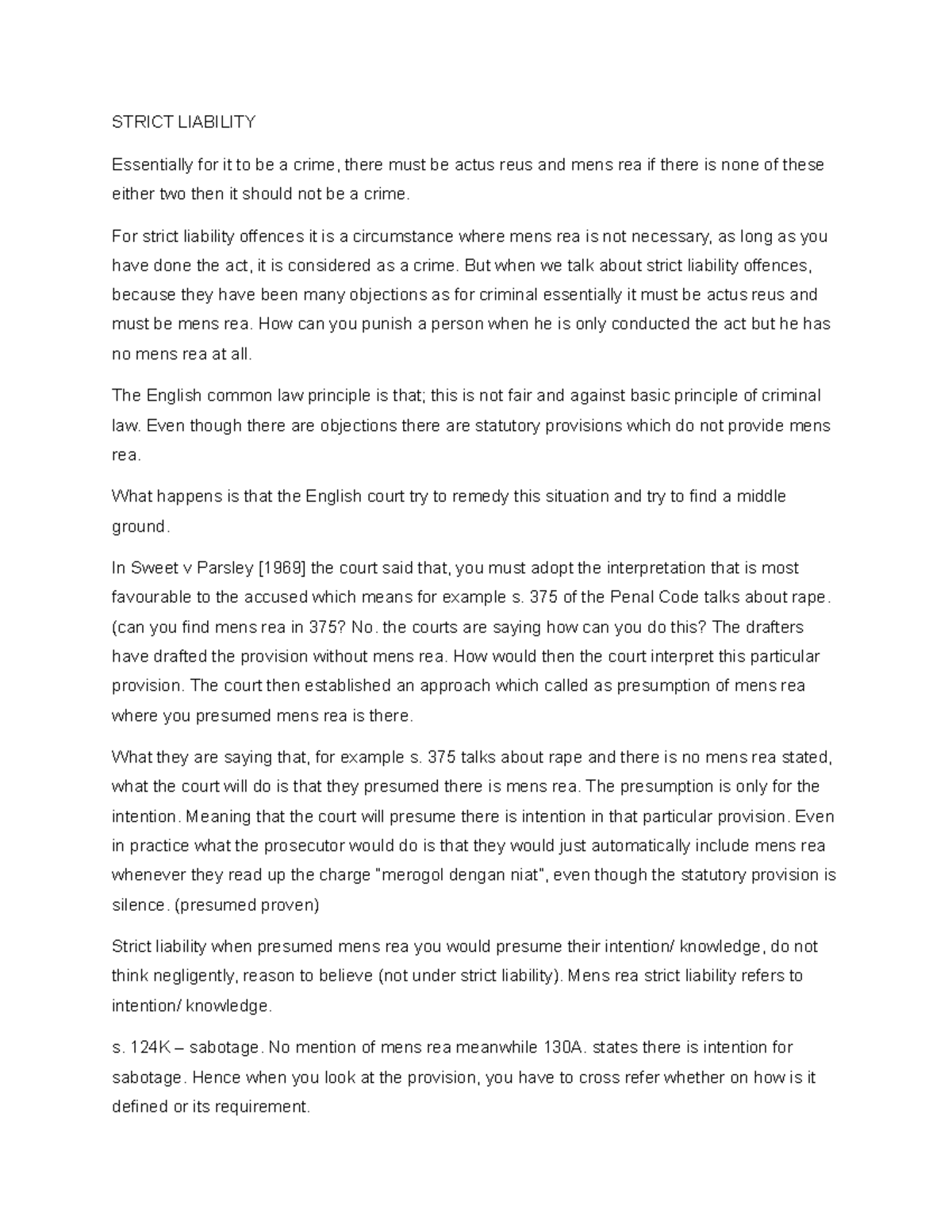 Strict Liability - lecture note - STRICT LIABILITY Essentially for it ...