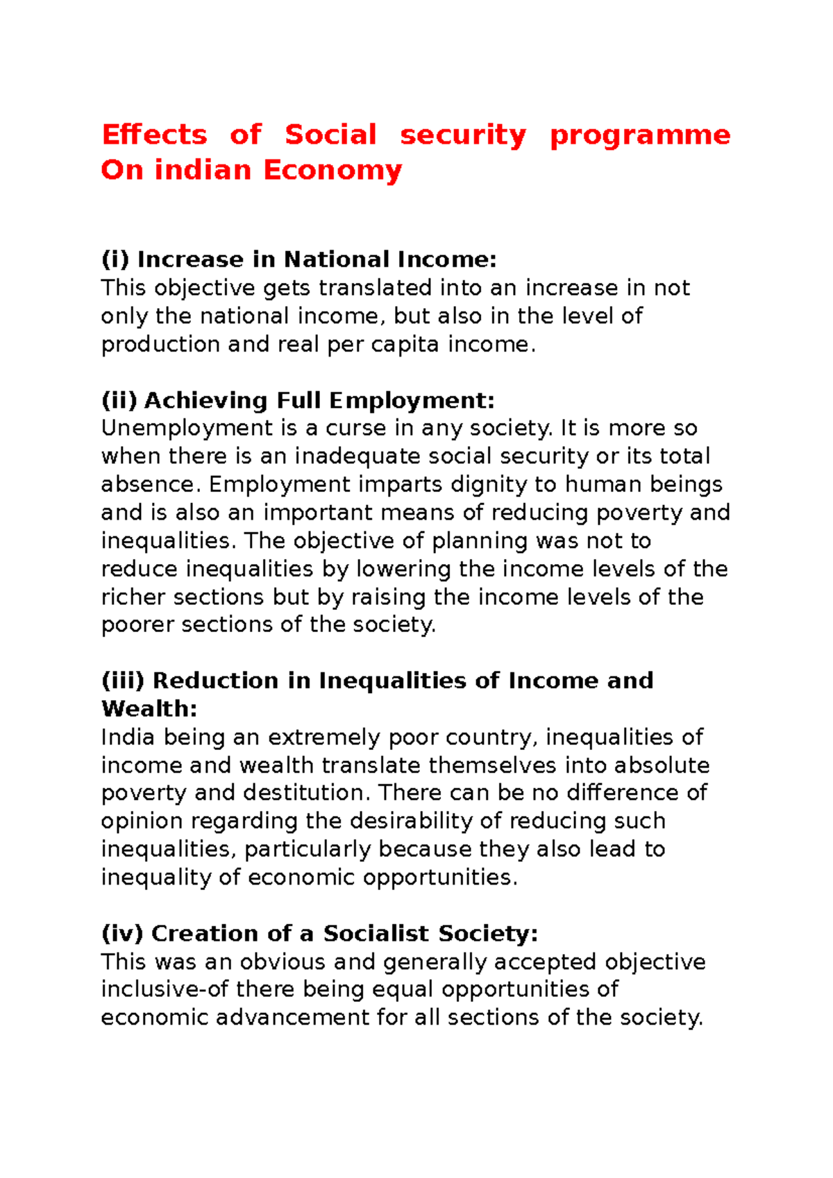Effects of social security programs on indian economy - (ii) Achieving ...