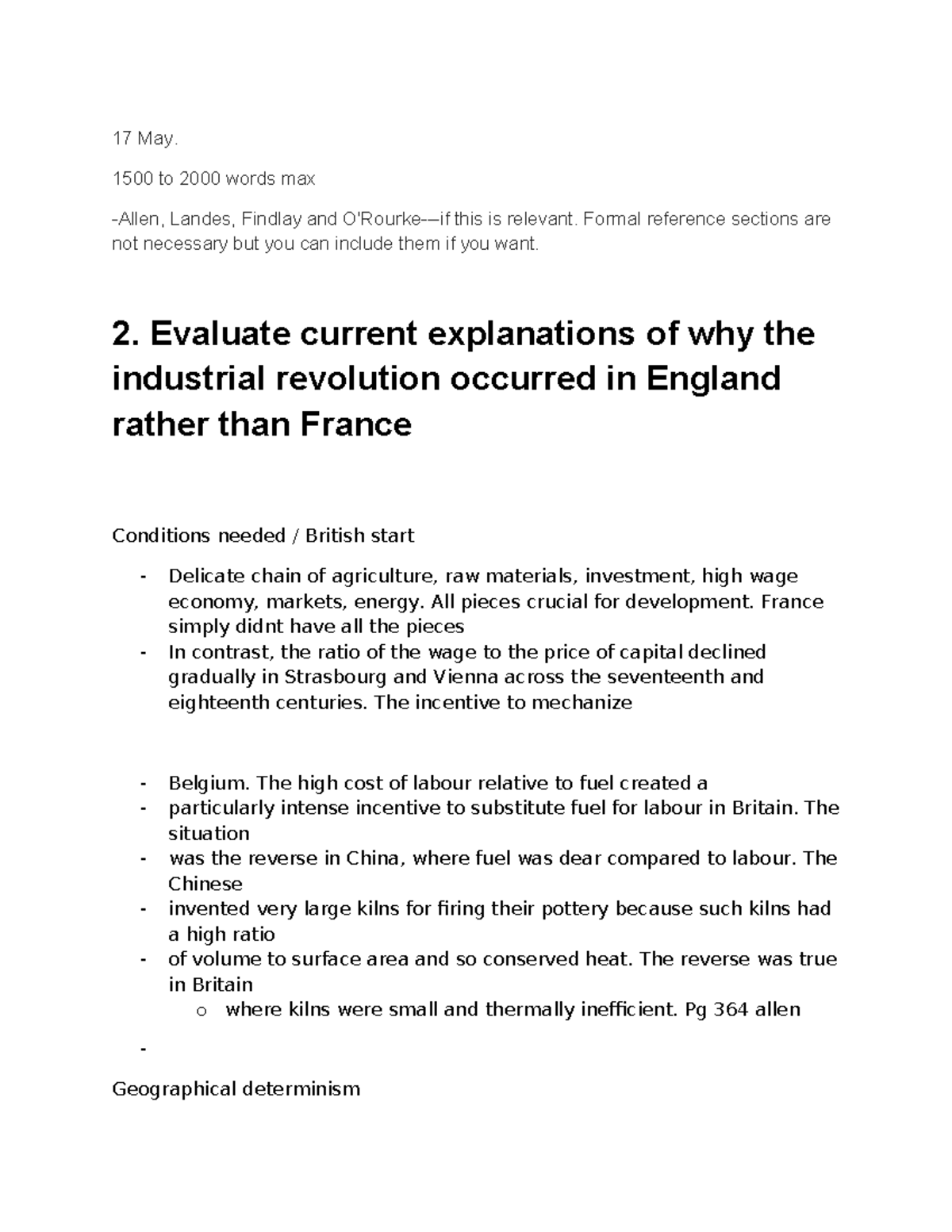 Econ History Prep - Notes for potential Essay titles - 17 May. 1500 to ...