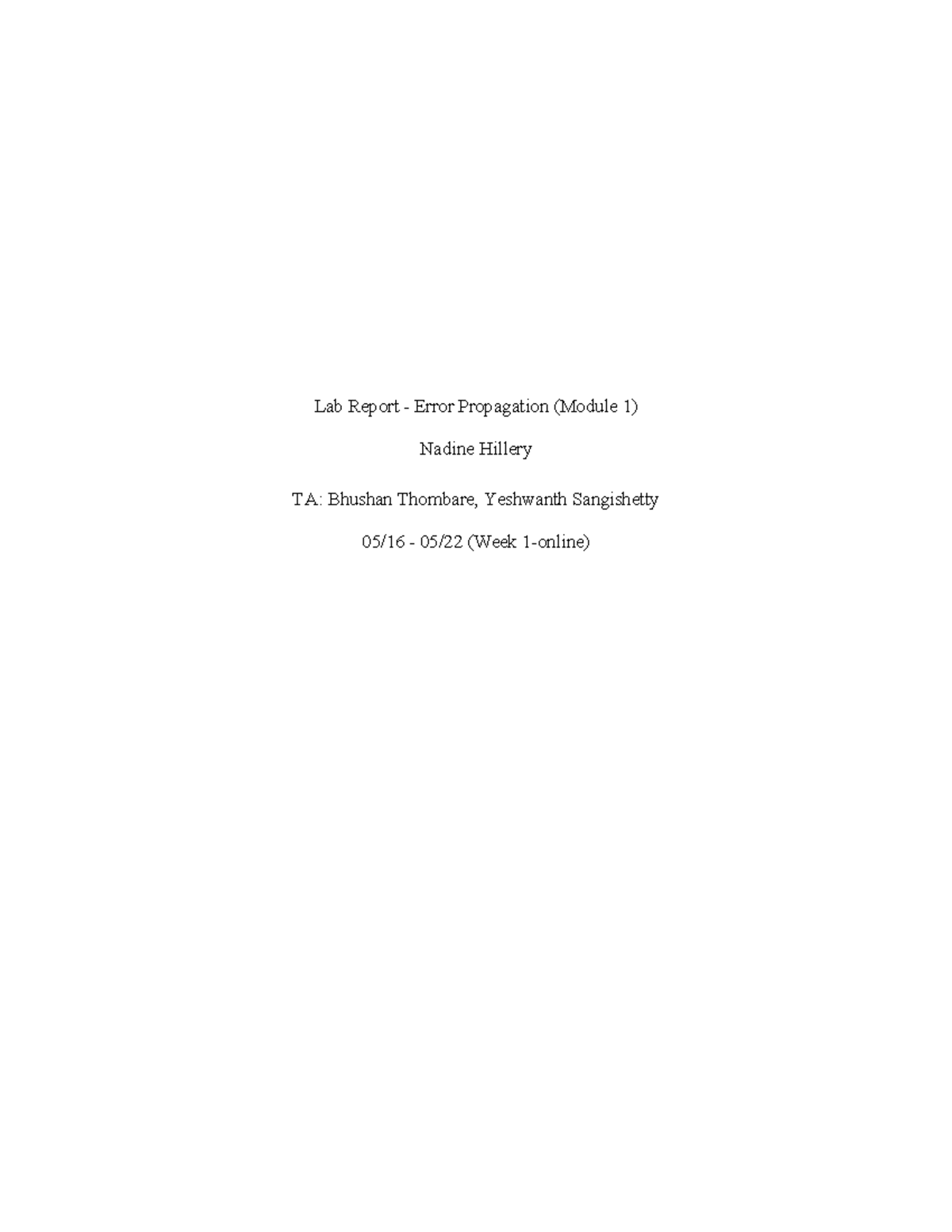 Lab1 Phy 113 Error Propagation Lab Report Error Propagation Module