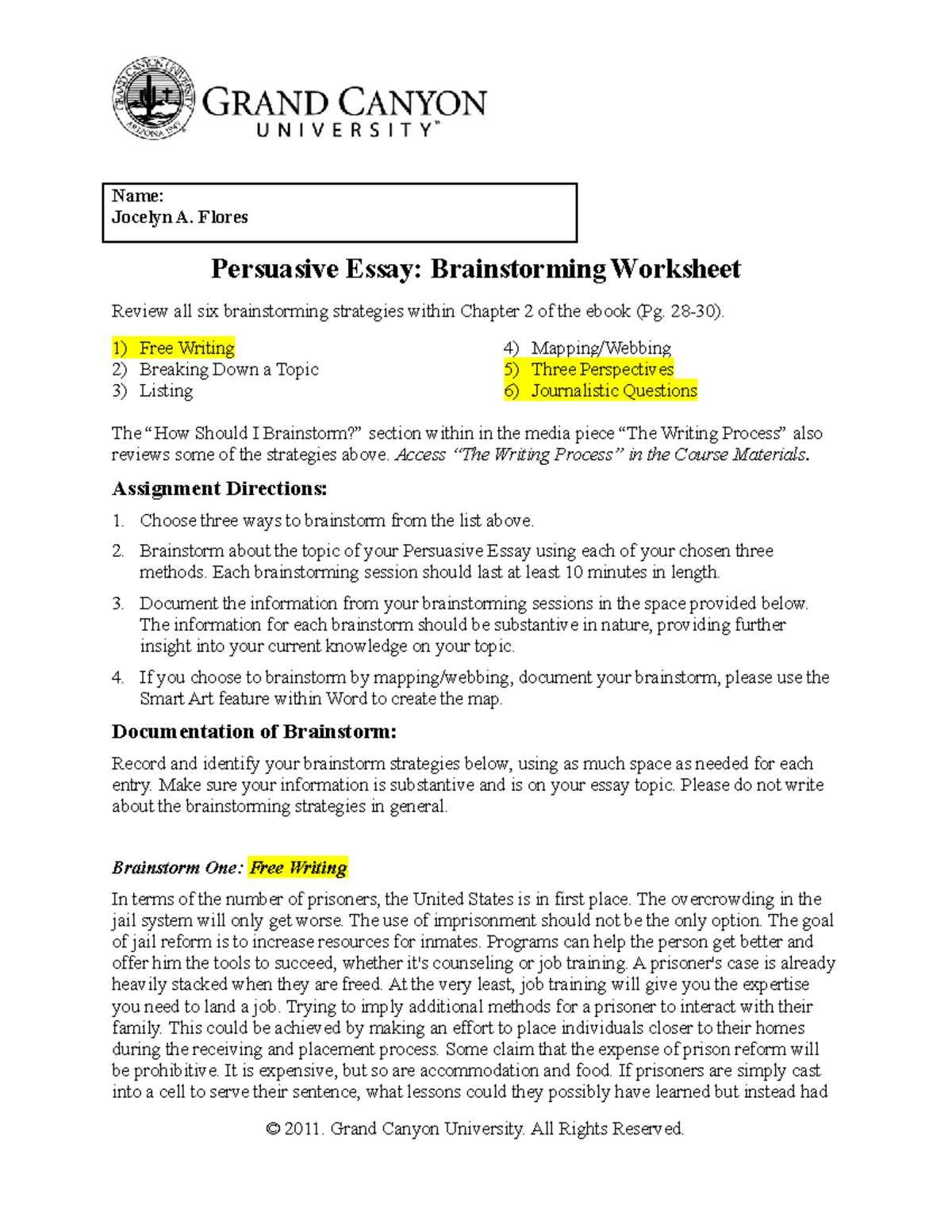 PHI105 T2 Brainstorming Worksheet 2023 - Name: Jocelyn A. Flores ...