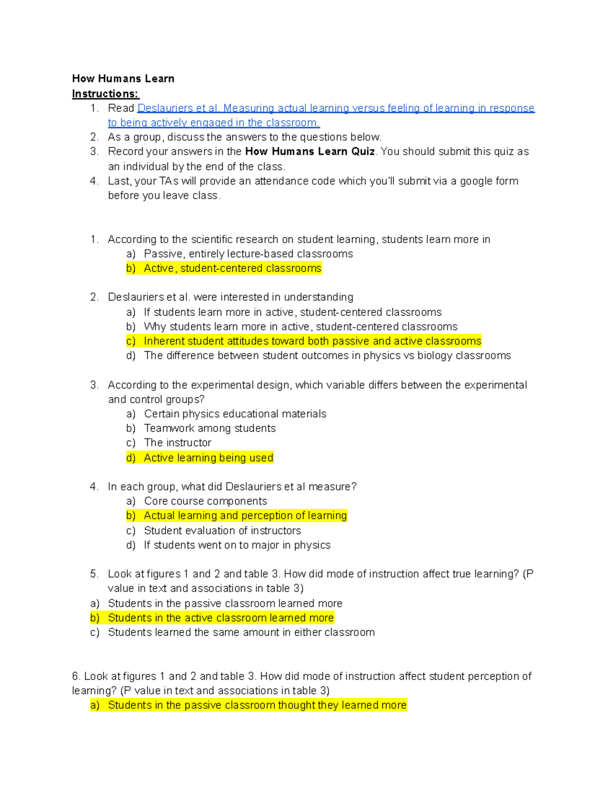 Wednesday 1 How Humans Learn - How Humans Learn Instructions: 1. Read ...