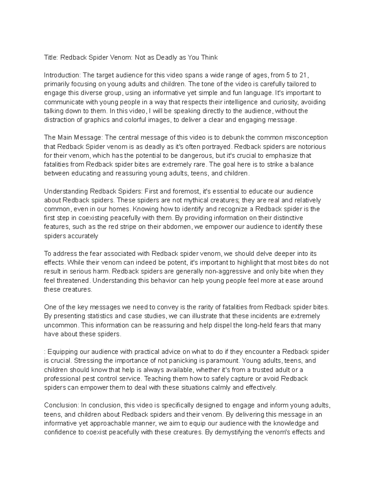 OLET1664 one pager - Title: Redback Spider Venom: Not as Deadly as You ...