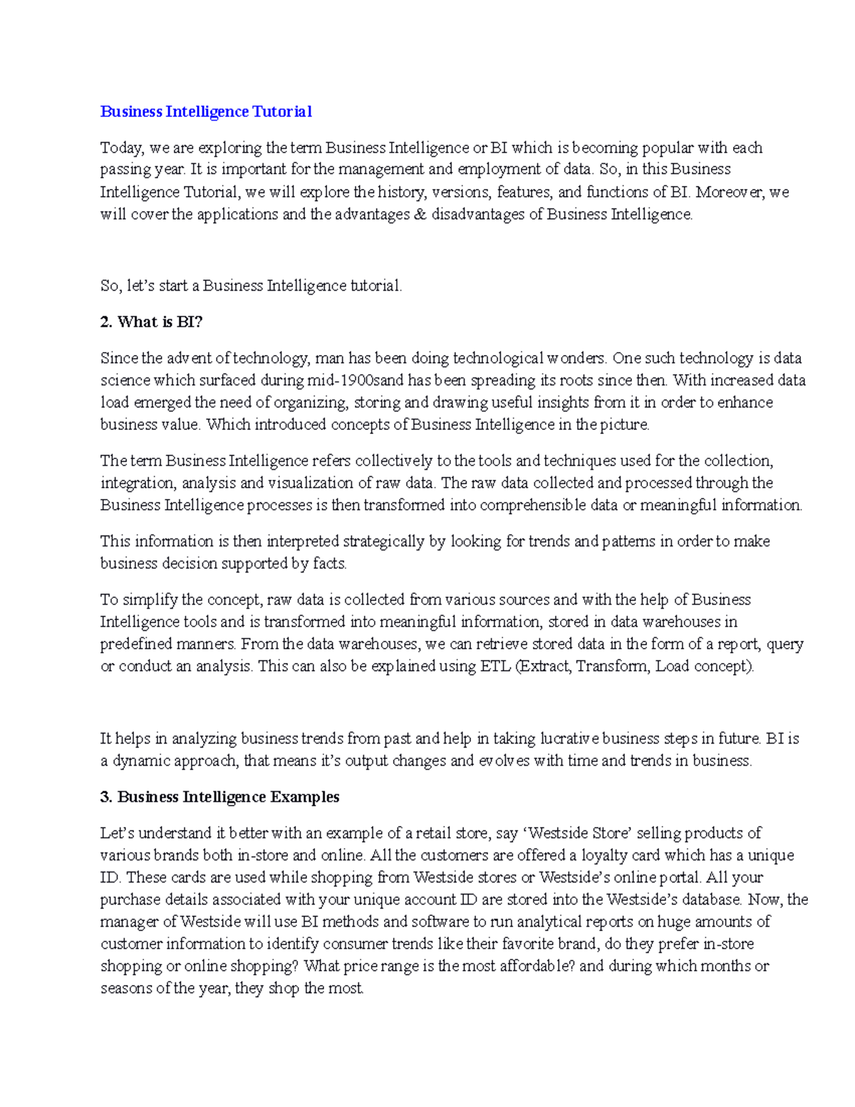 Business Intell-Tutorial - Business Intelligence Tutorial Today, we are ...