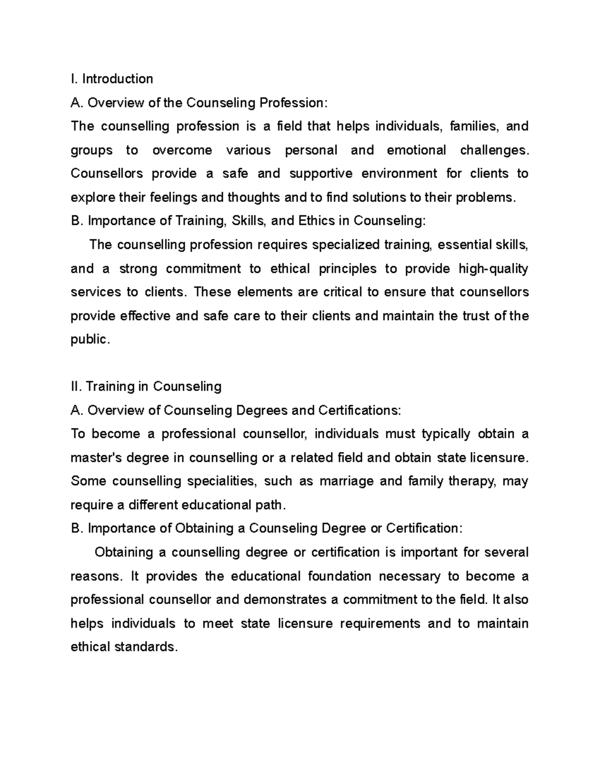 Guidance and counselling - I. Introduction A. Overview of the ...